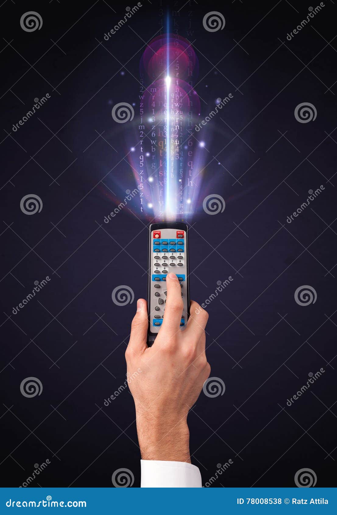 Hand with Remote Control and Shining Numbers Stock Photo - Image of ...