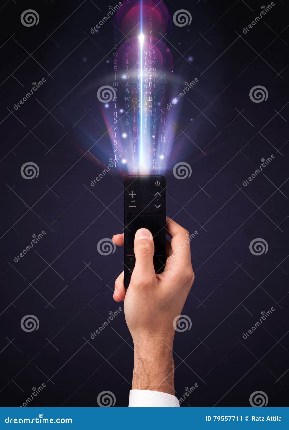 Hand with Remote Control and Shining Numbers Stock Image - Image of ...