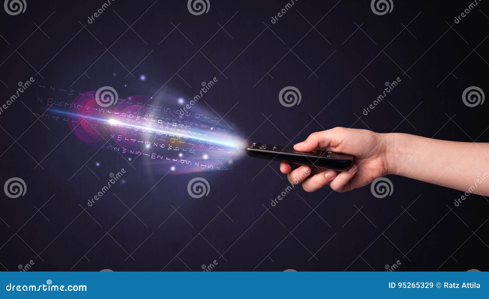 Hand with Remote Control and Shining Numbers Stock Image - Image of ...