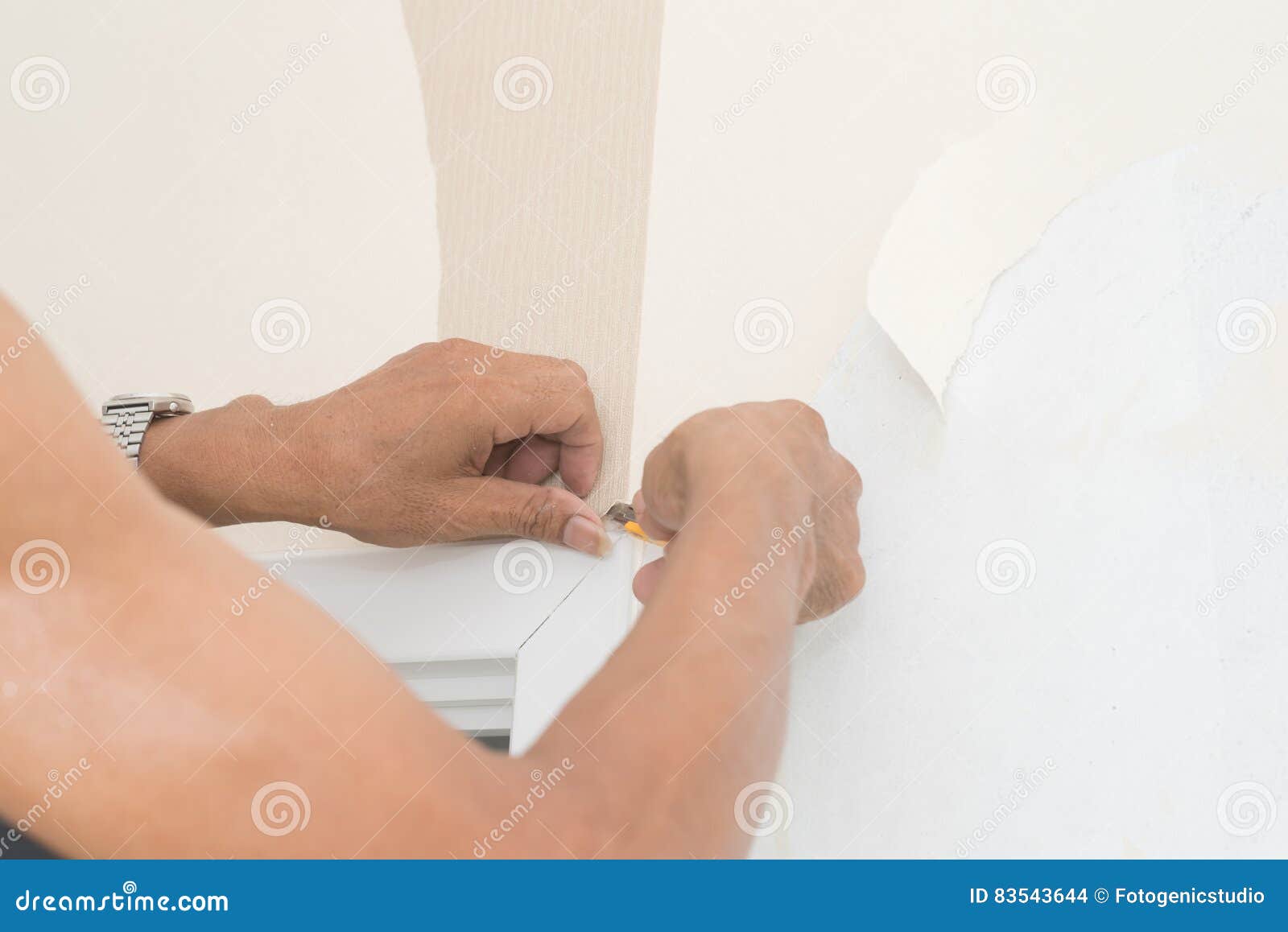 Hand Removal of wallpaper. stock photo. Image of hospital - 83543644