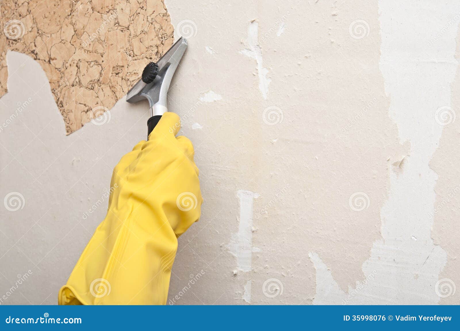 Hand removing wallpaper stock photo. Image of upholster - 35998076