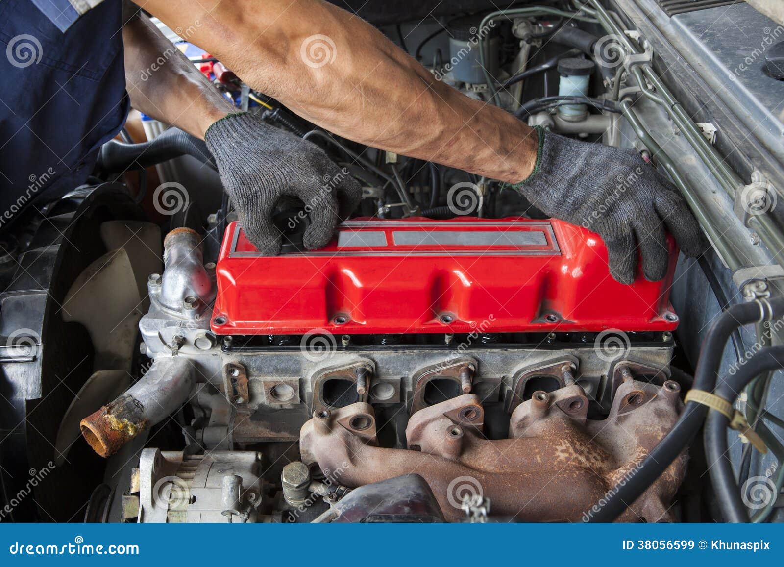 Hand Repair and Maintenance Cylinder Diesel Engine of Light Pick Stock ...