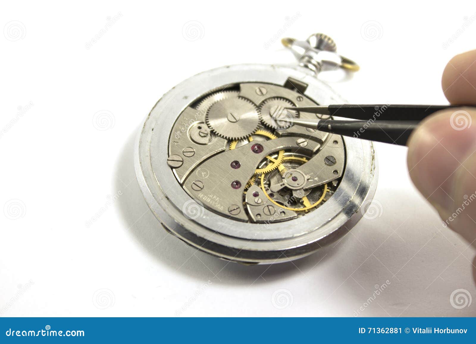 Hand Repairs an Old Mechanical Watch. Isolated Stock Image - Image of ...