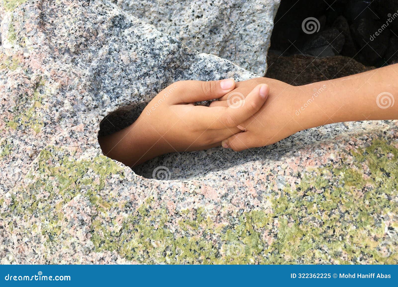 Hand Request Help from Big Stone Hole Stock Image - Image of save ...