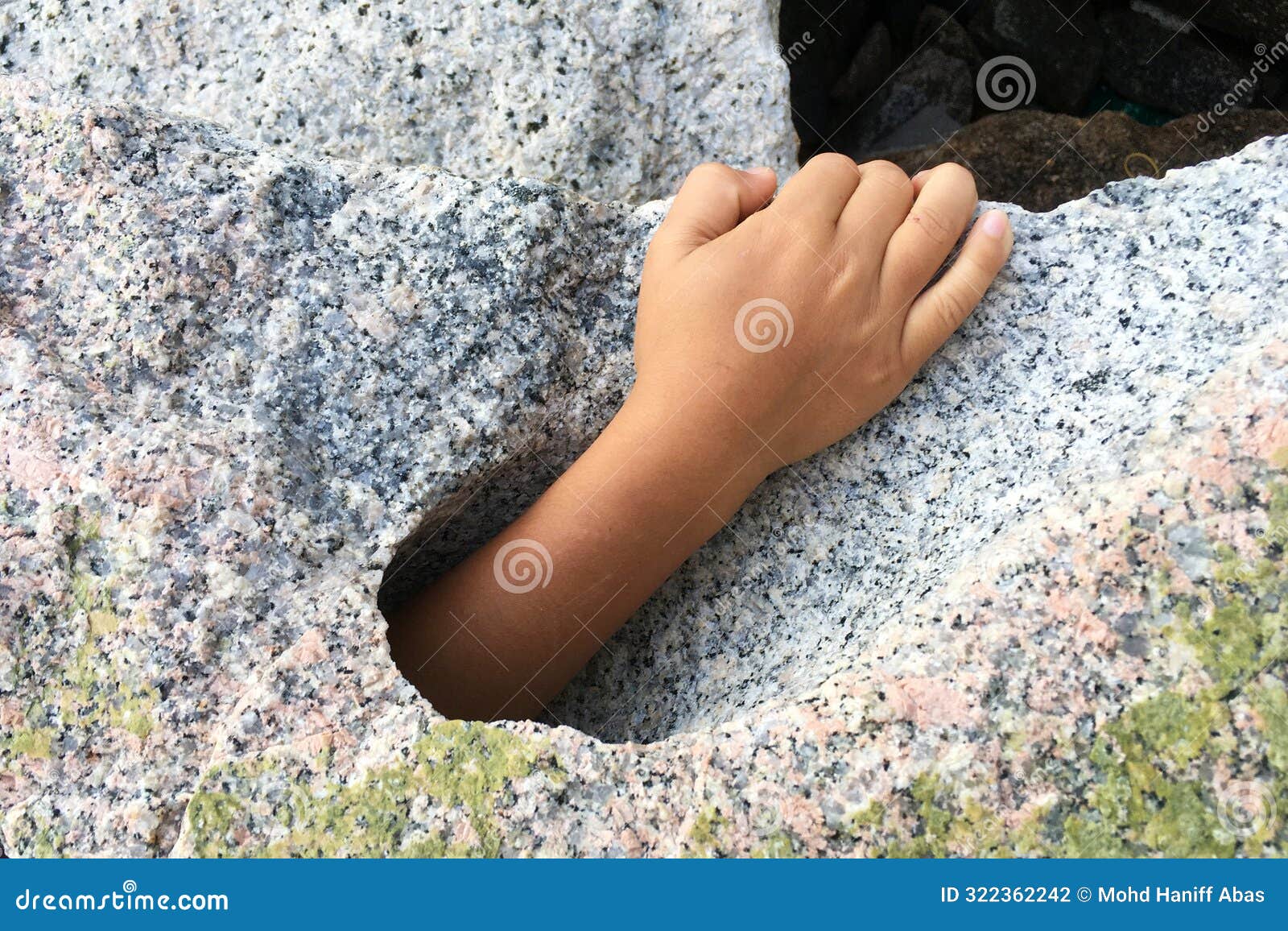 Hand Request Help from Big Stone Hole Stock Photo - Image of save ...