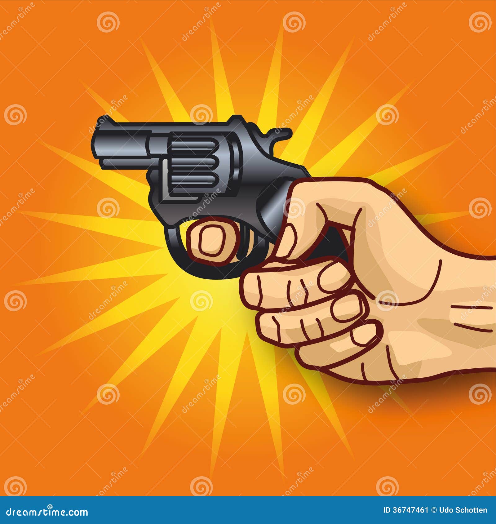 Hand with revolver stock vector. Illustration of cartoon - 36747461