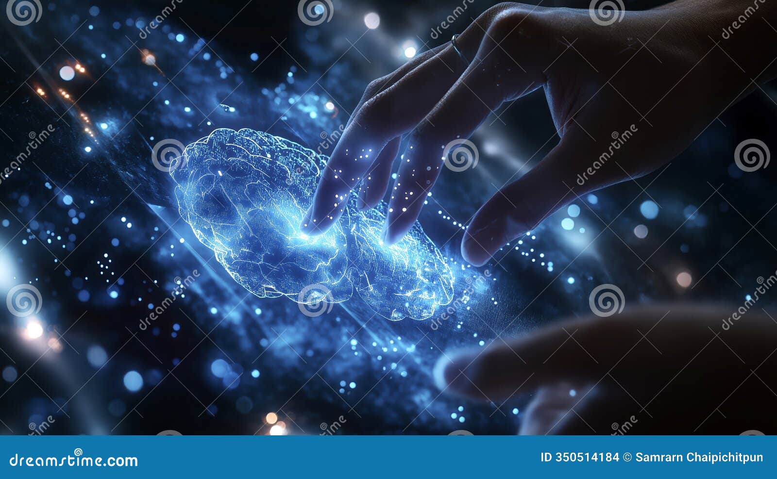 Hand on Right Side Reaching Out To Touch Holographic Digital Data of ...