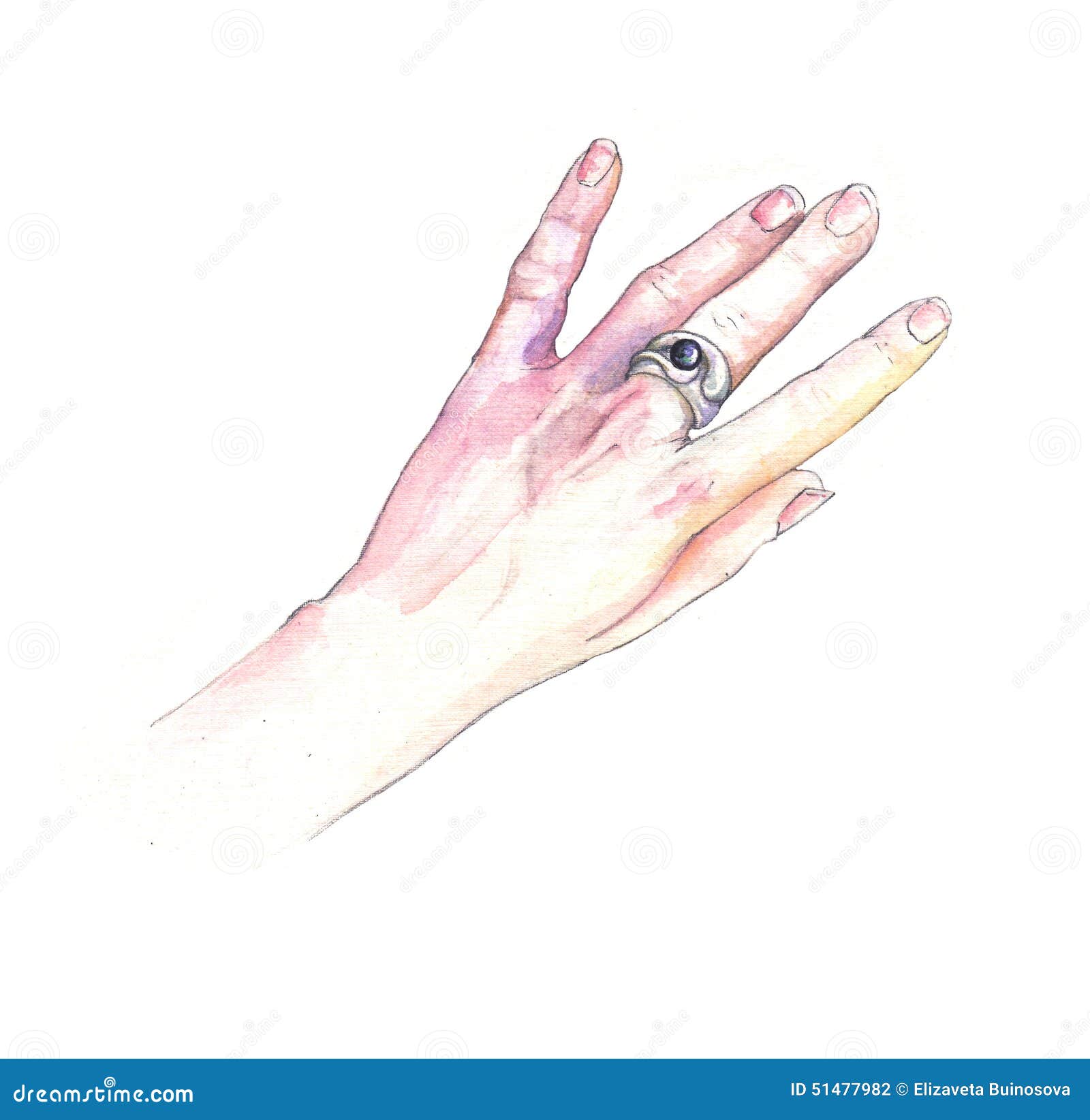 Hand with a ring stock vector. Illustration of watercolor - 51477982