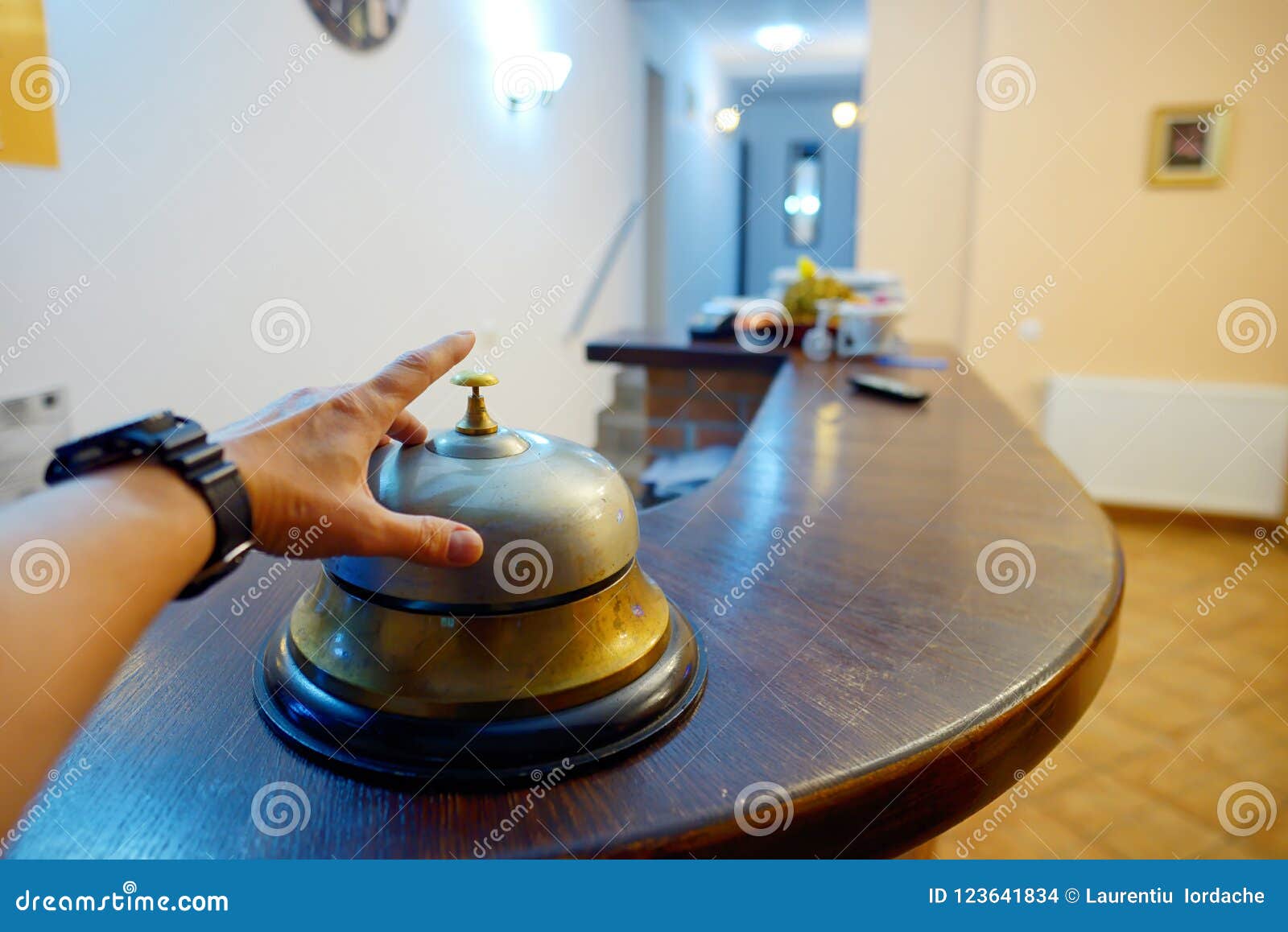 Hand Ringing in Service Bell Stock Photo - Image of hotel, isolated ...