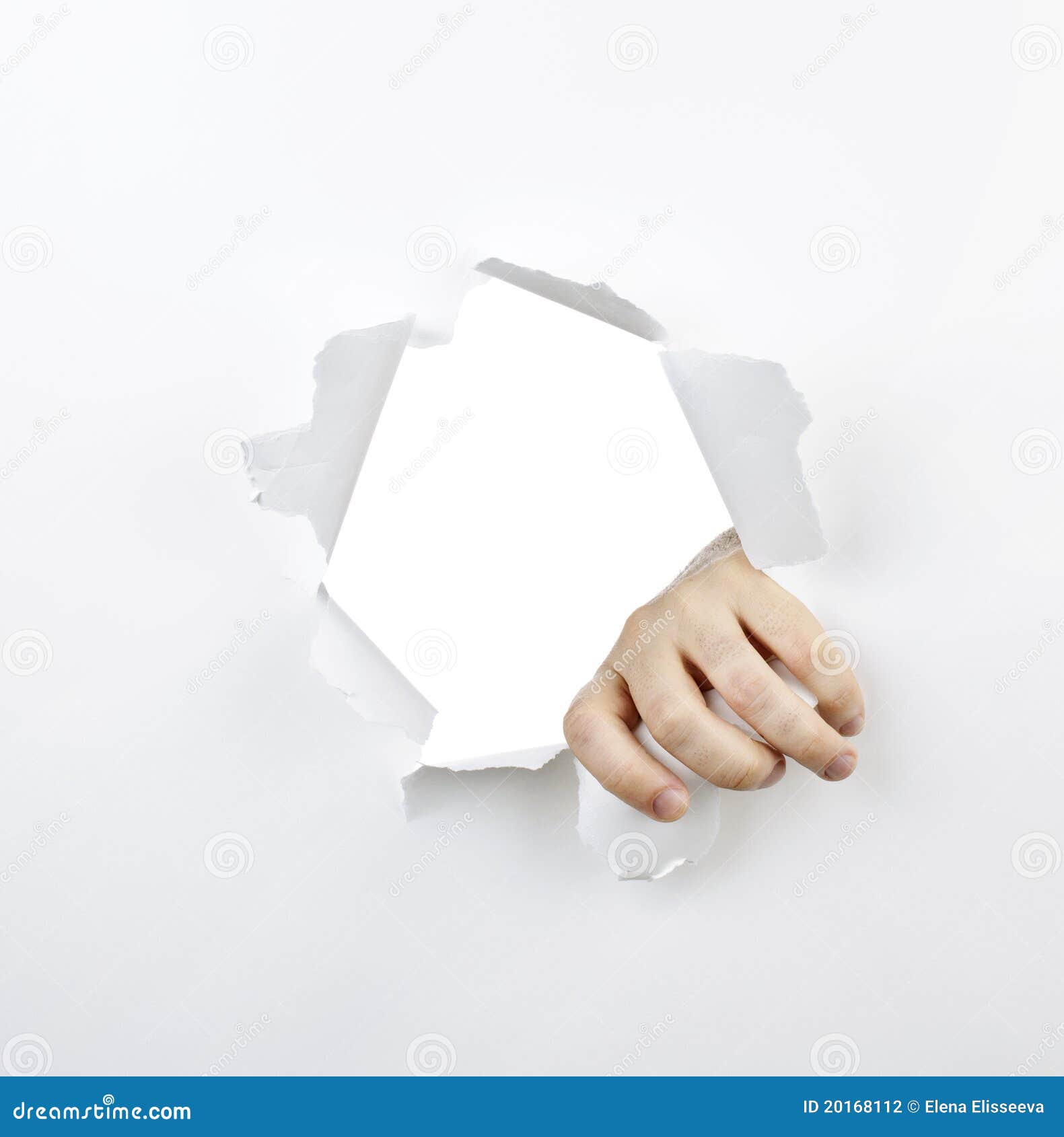 Hand Ripping through Hole in Paper Stock Photo - Image of opening ...