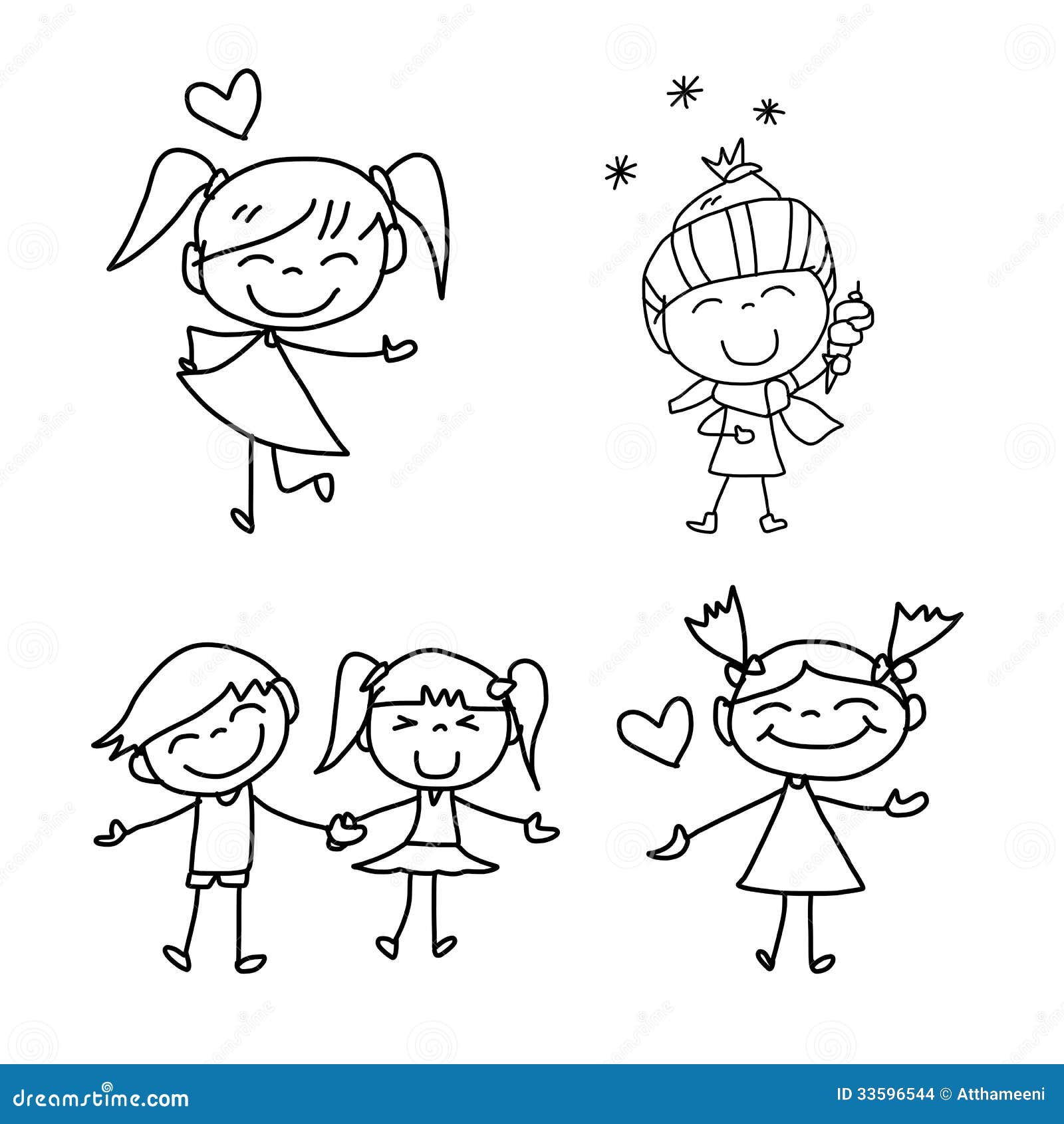 Hand Rita Tecknade Glada Barn Vektor Illustrationer - Illustration av ...