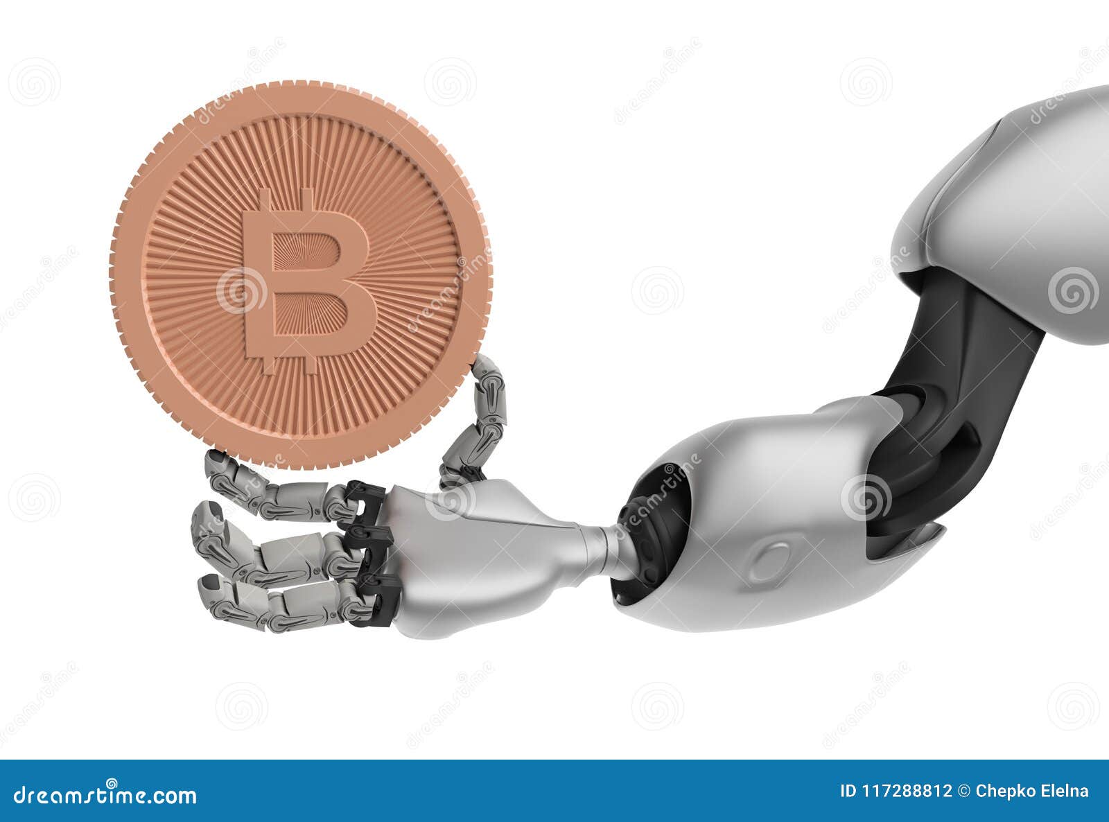 Hand of Robot Holding Bitcoin. Isolate on White Stock Illustration ...