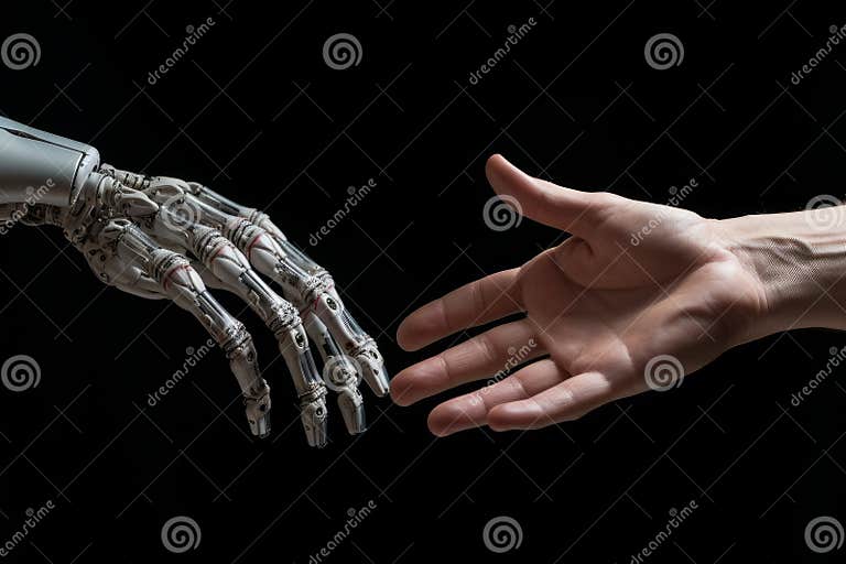 Hand Robot Human Touch. Generate Ai Stock Image - Image of flash ...