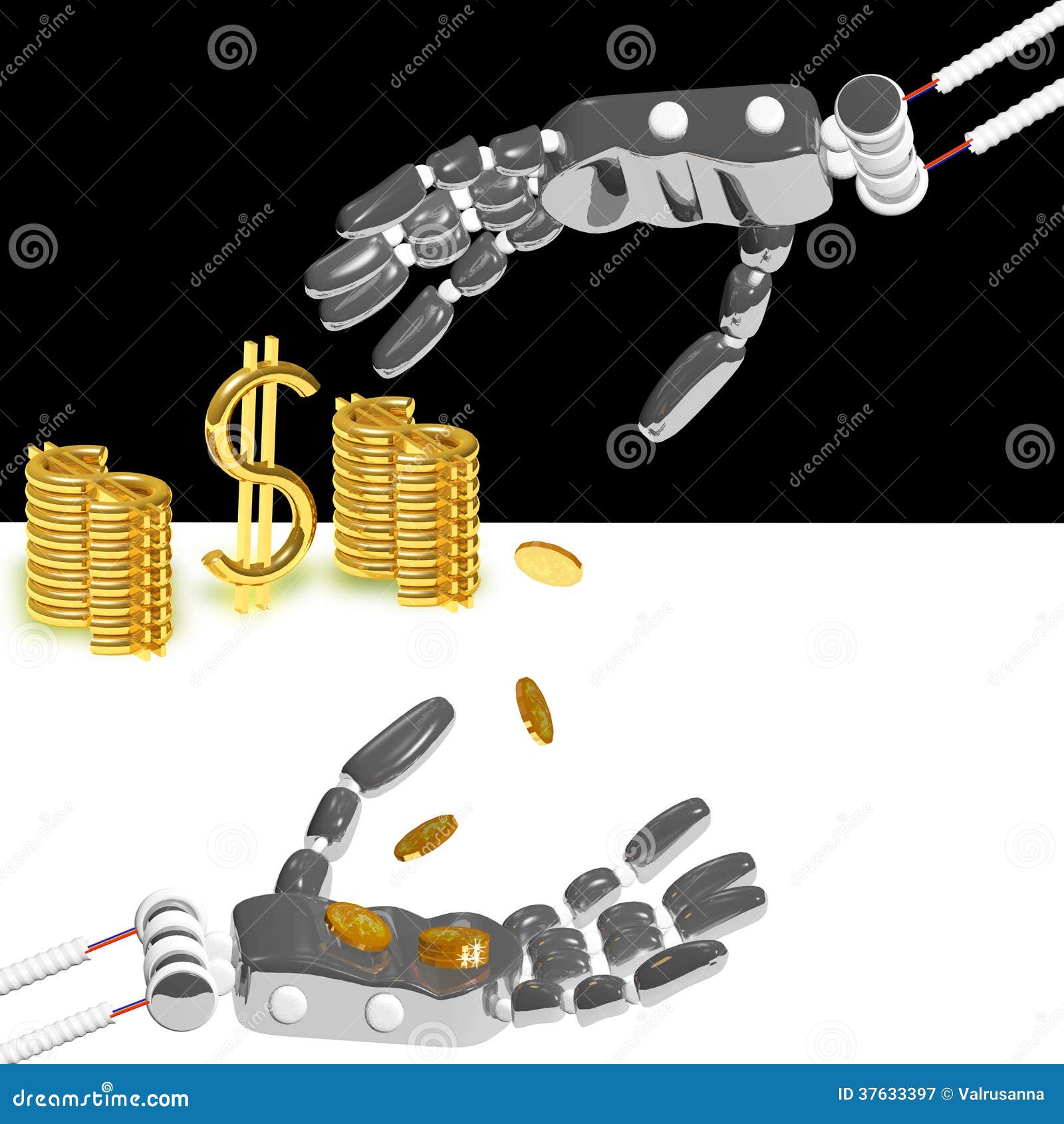Hand of the Robot Puts Money Stock Illustration - Illustration of three ...
