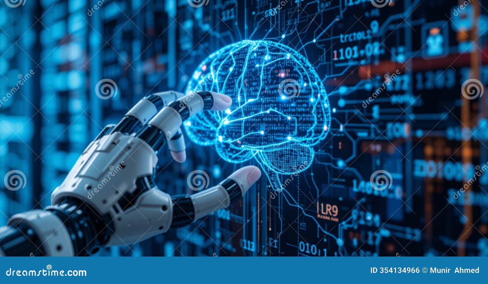 Hand of Robot Touching on Binary Data. Futuristic Artificial Intelligence Stock Illustration ...