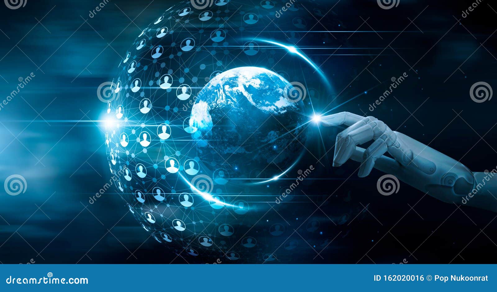Hand of Robot Touching Global Network Connection on Customers, Analysis ...