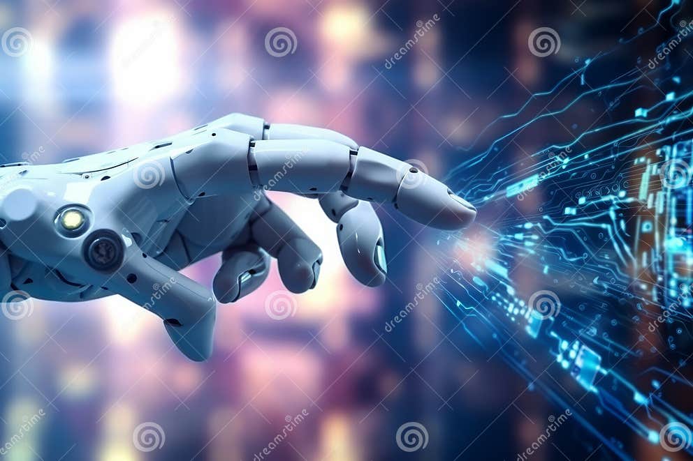 Hand of Robot Touching Modern Interface, Connection Technology and New ...