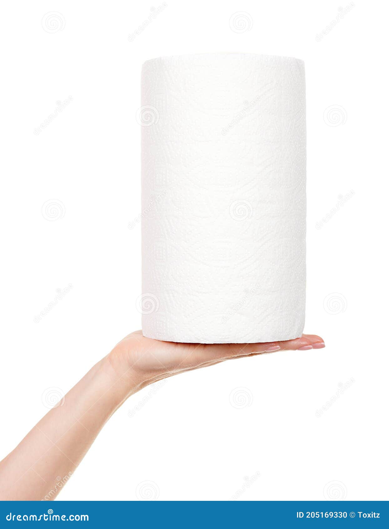 Hand with Roll of Paper Towel Isolated on White Background Stock Photo ...