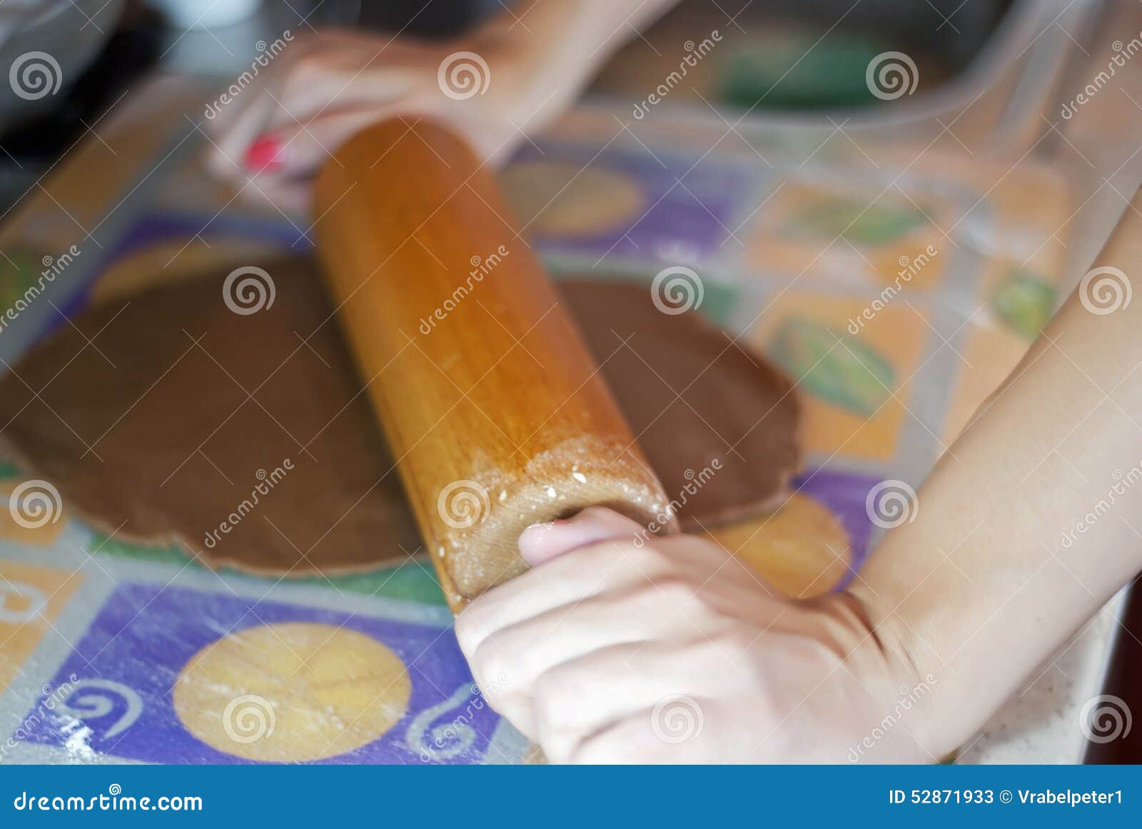 Hand Rolled the Dough Using Wood Roller Stock Image - Image of ...