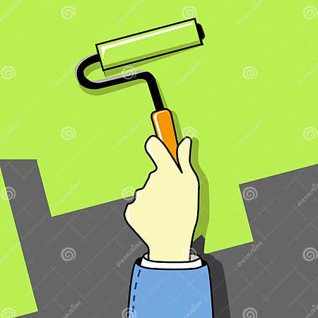 Hand with roller brush stock illustration. Illustration of home - 1463427