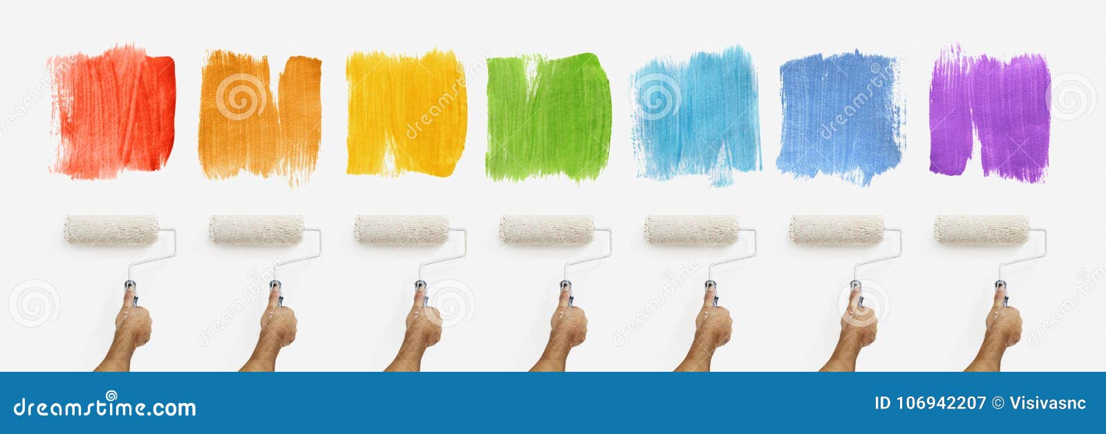 Hand with Roller Paint on Wall with Colors Samples, Banner Web T Stock ...