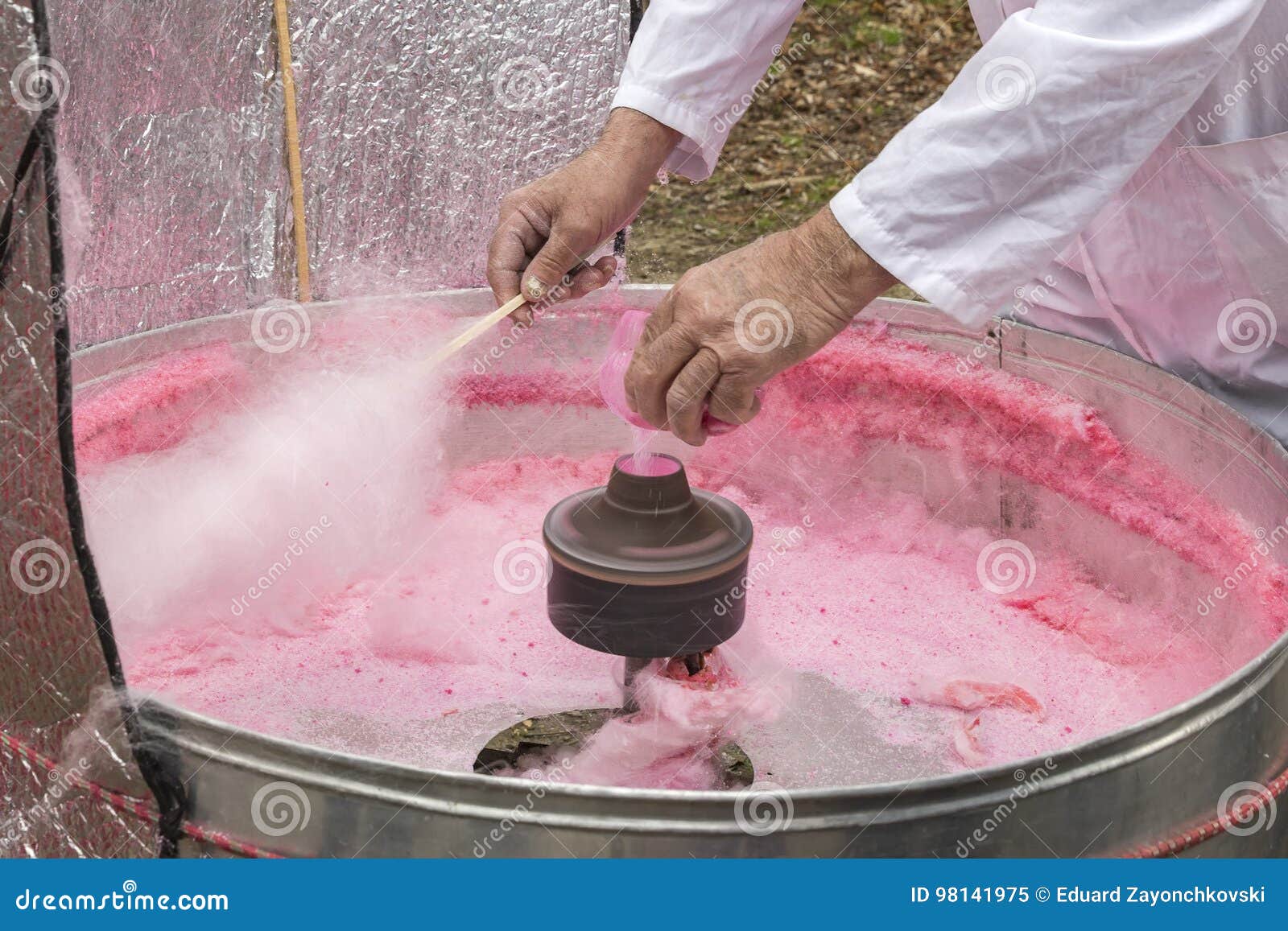 Hand Rolling Cotton Candy In Candy Floss Machine. Candyfloss Making ...