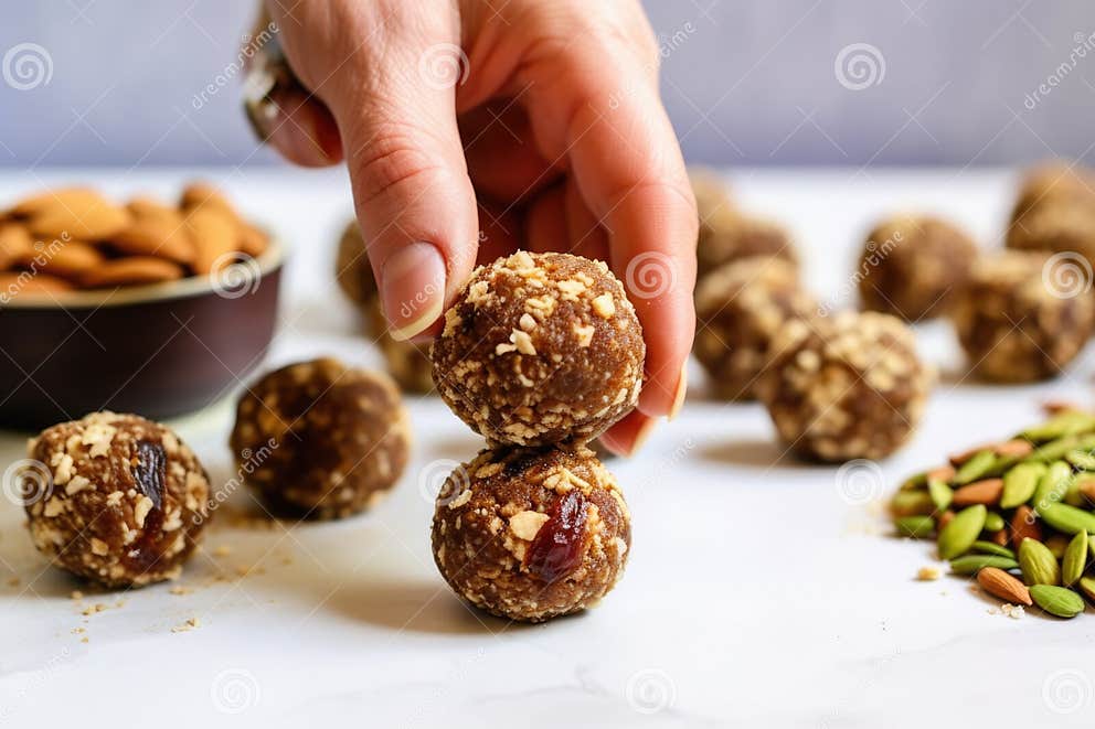 Hand Rolling Date and Nut Mixture into a Perfect Ball Stock Photo ...