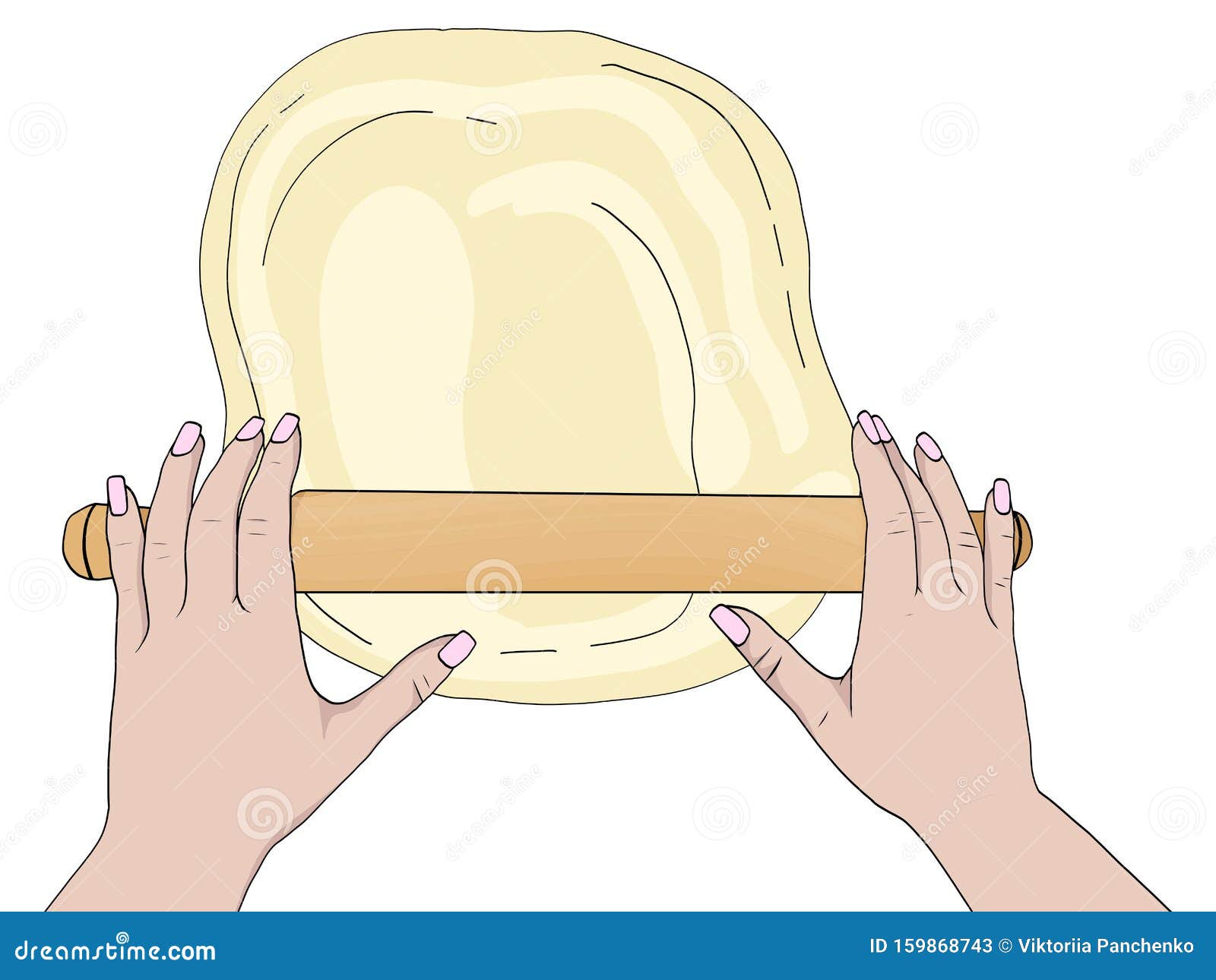 Hand Rolling Dough With A Rolling Pin. Realistic Drawing. Raster ...