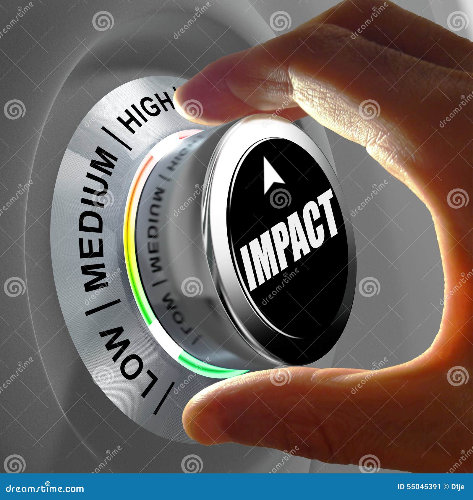 Hand Rotating a Button and Selecting the Level of Impact. Stock ...