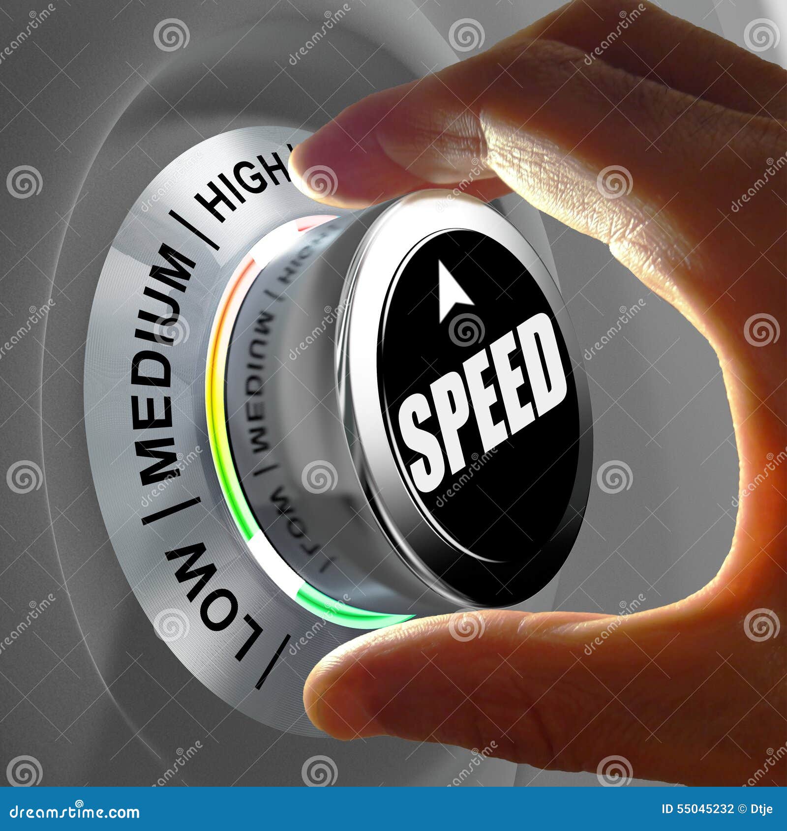 Hand Rotating a Button and Selecting the Level of Speed. Stock ...