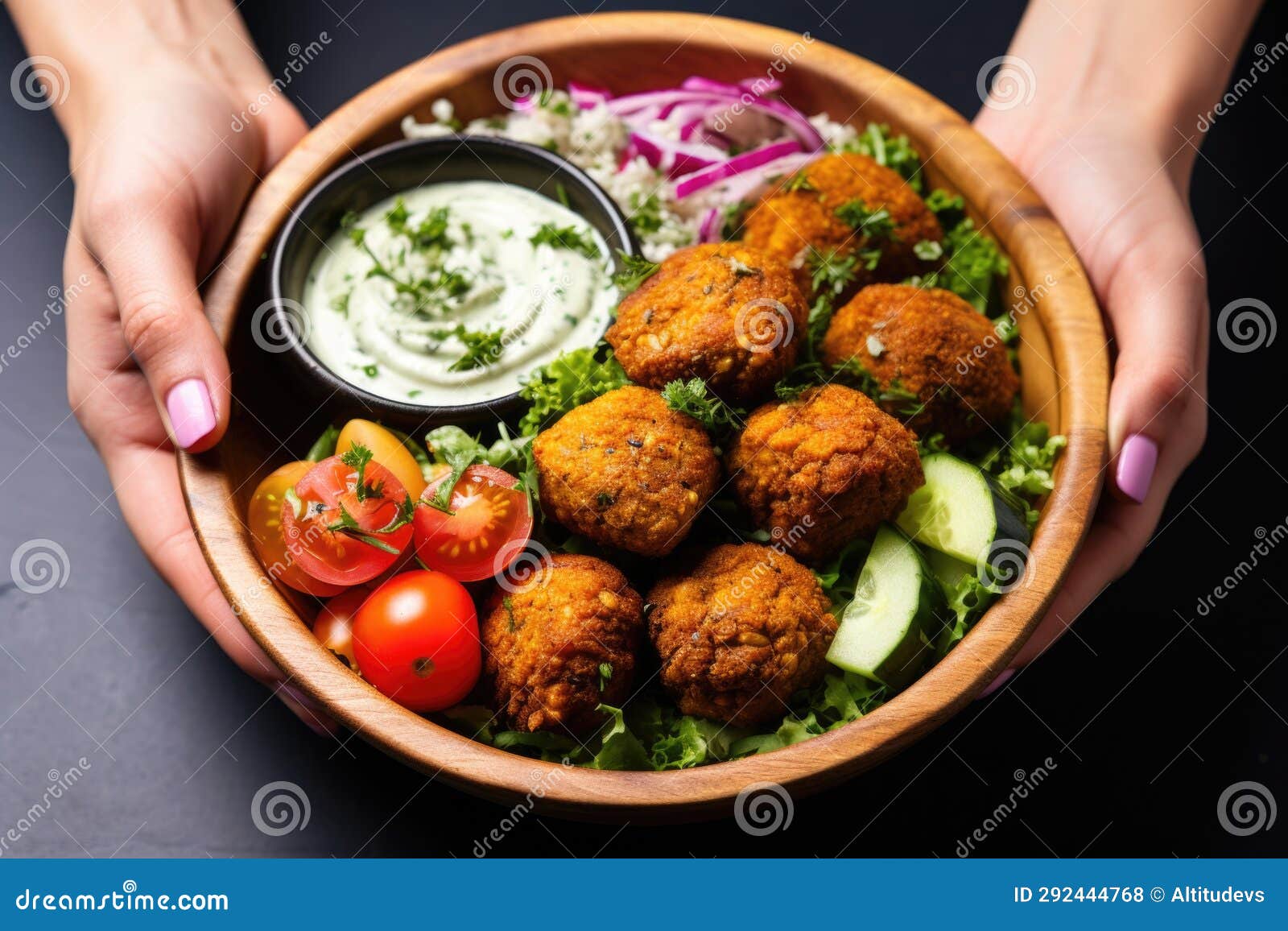 Hand Rotation of Falafel Bowl for a Better Presentation Stock ...