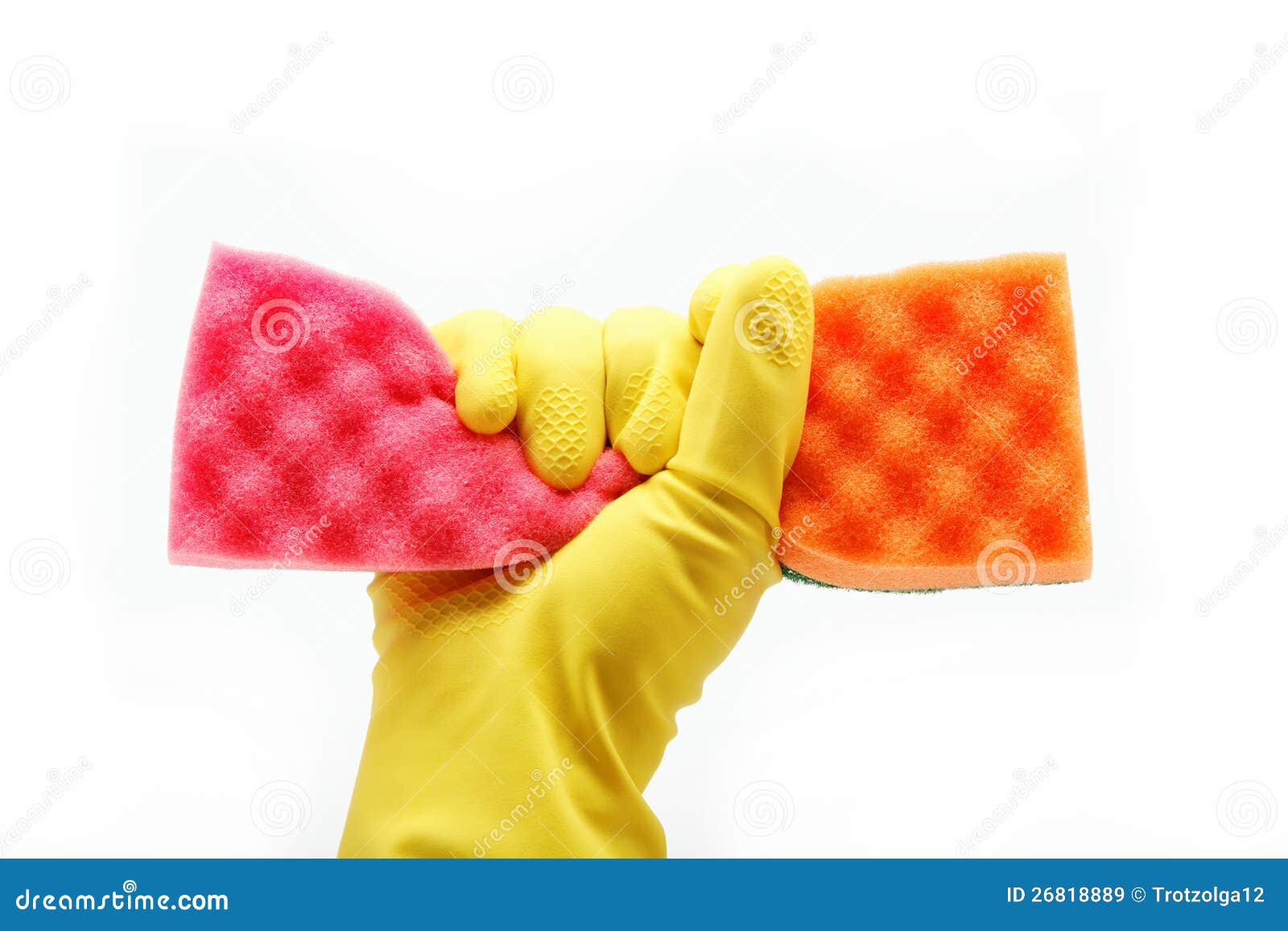 Hand with Rubber Glove and Cleaning Sponge. Stock Image - Image of wash ...
