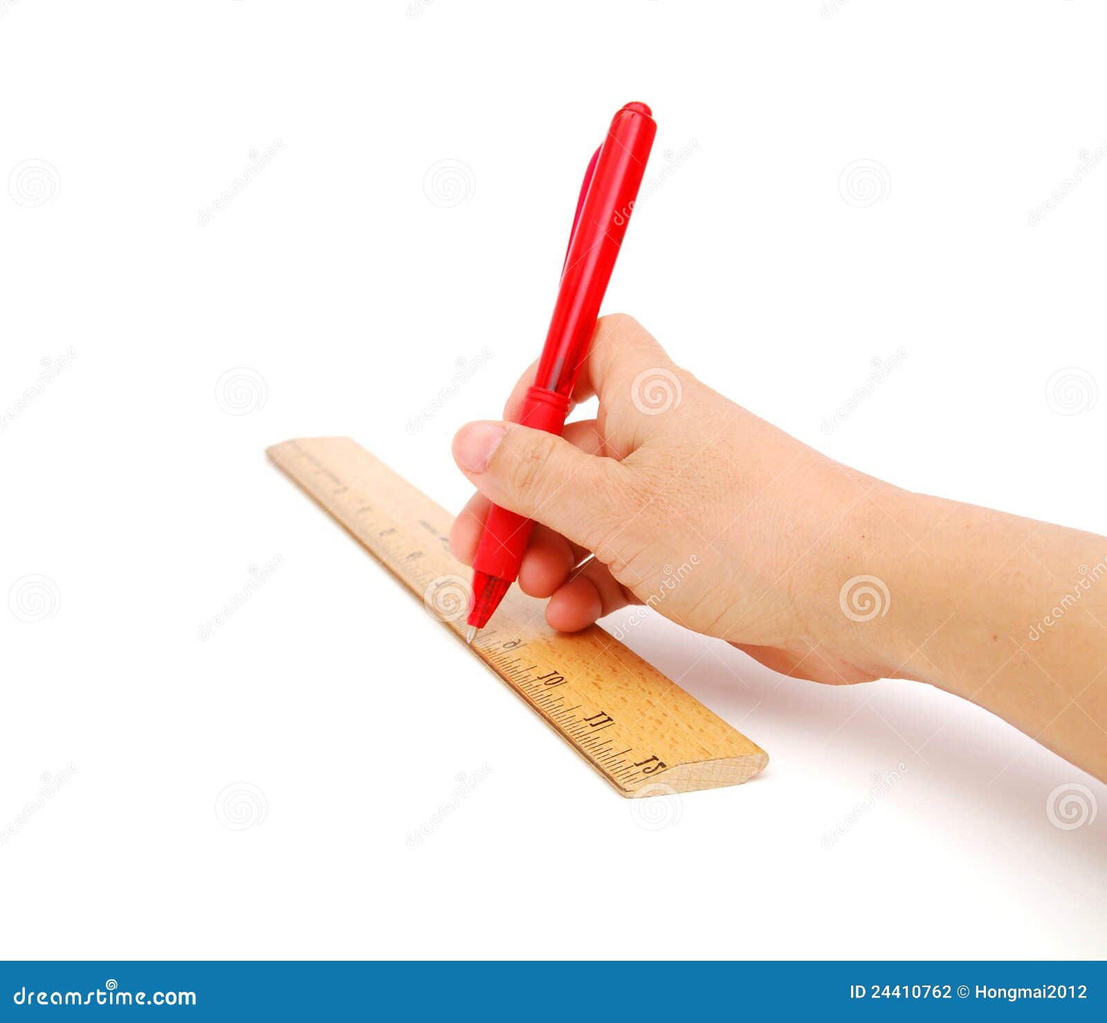 Hand with ruler and pen stock photo. Image of object - 24410762