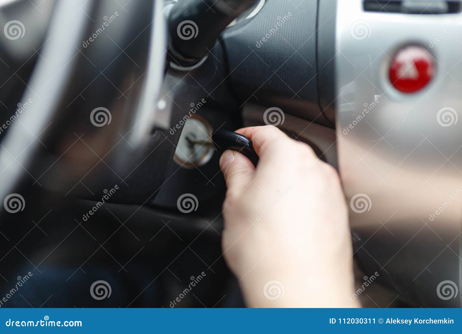 Hand S Man Plug in a Key Starting the Engine of a Car. the Hand Stock ...