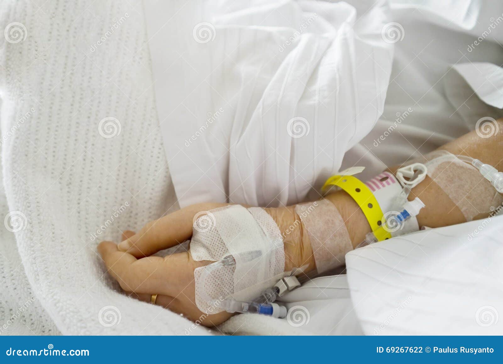 Hand with Saline Solution on the Bed Stock Photo - Image of liquid ...