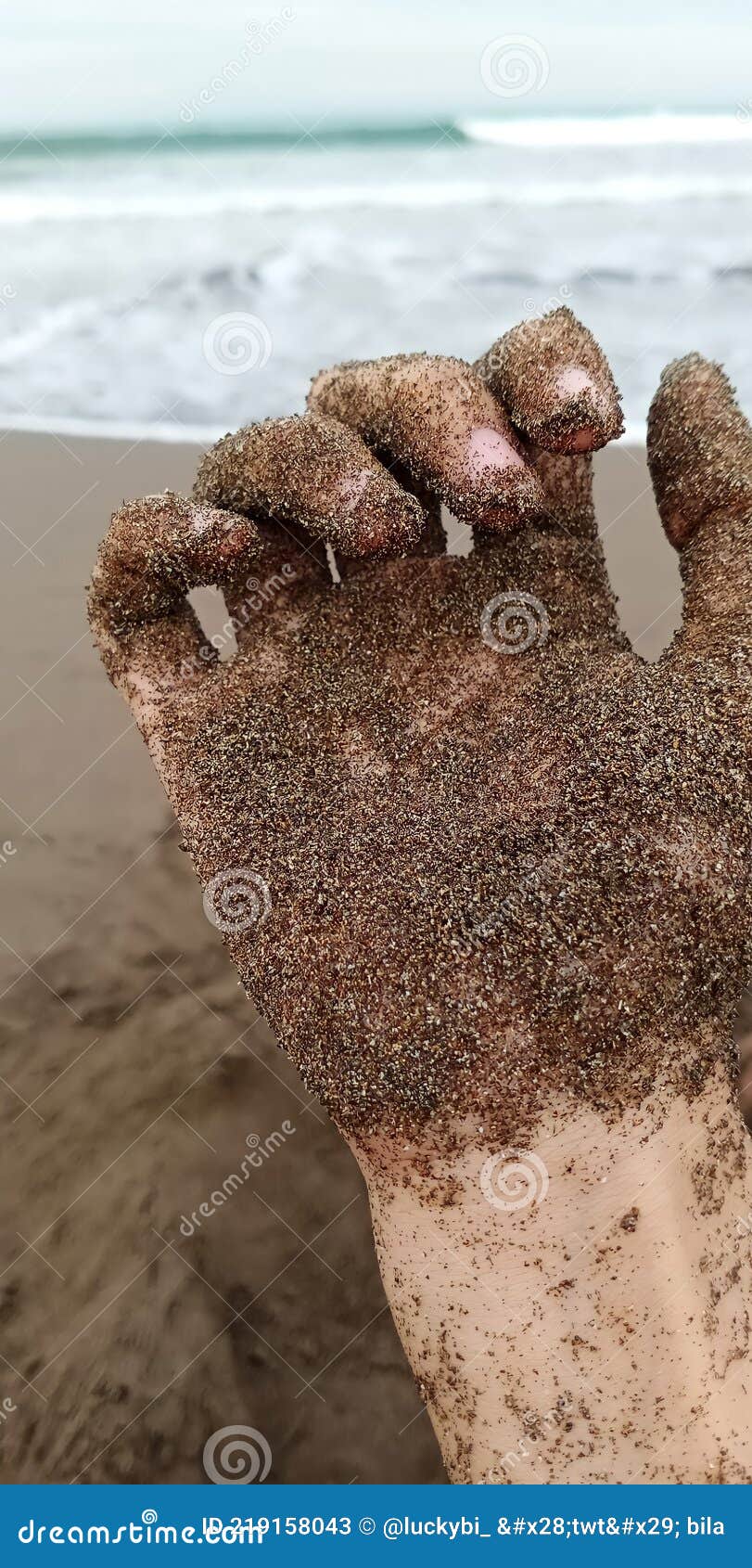 Hand with sand stock image. Image of pattern, grit, beach - 219158043