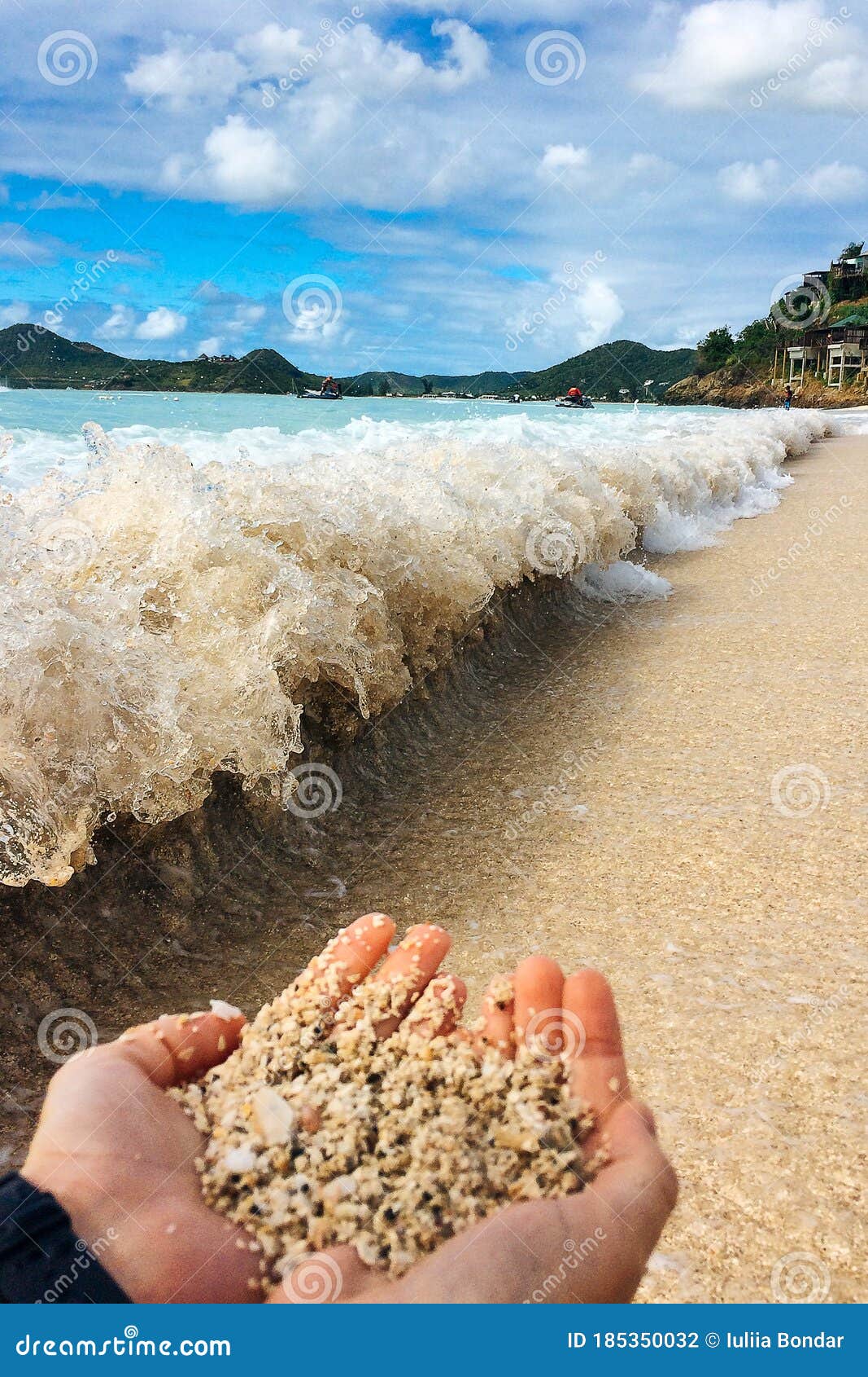 Hand with the sand stock photo. Image of coast, mountains - 185350032