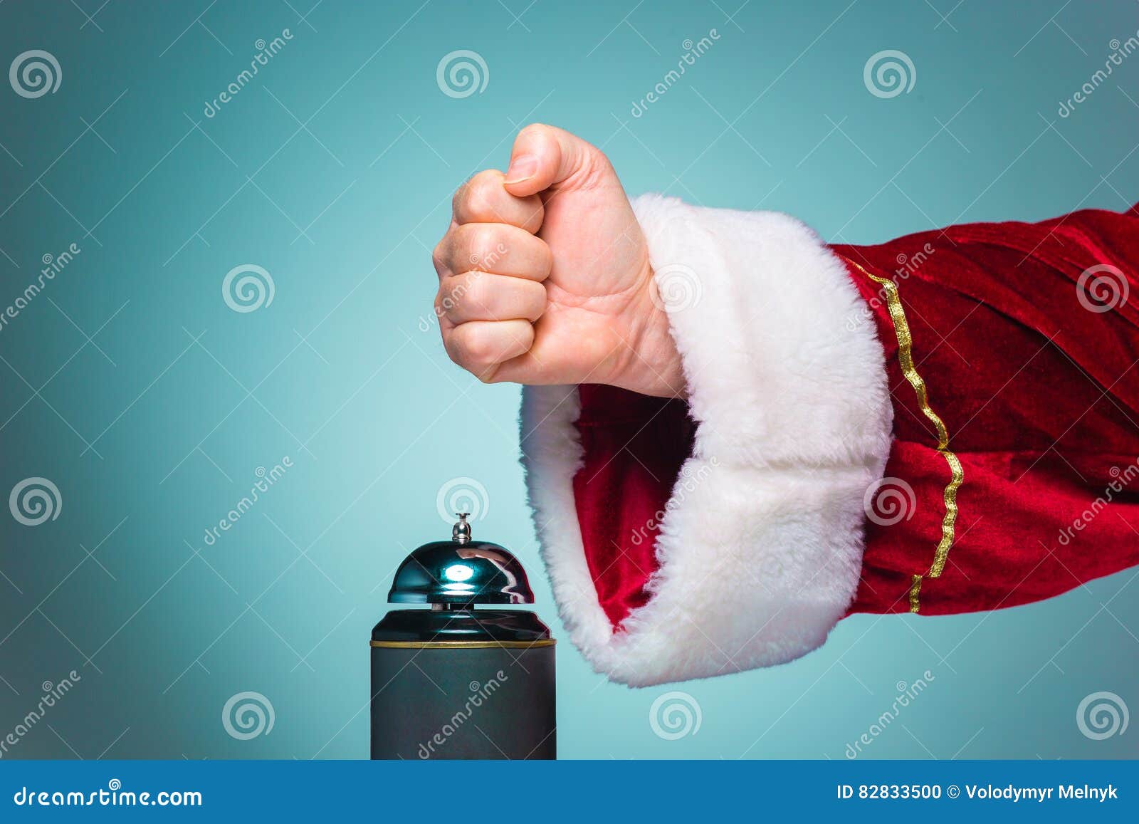 Hand of Santa Claus Pressing on the Bell Stock Photo - Image of glove ...
