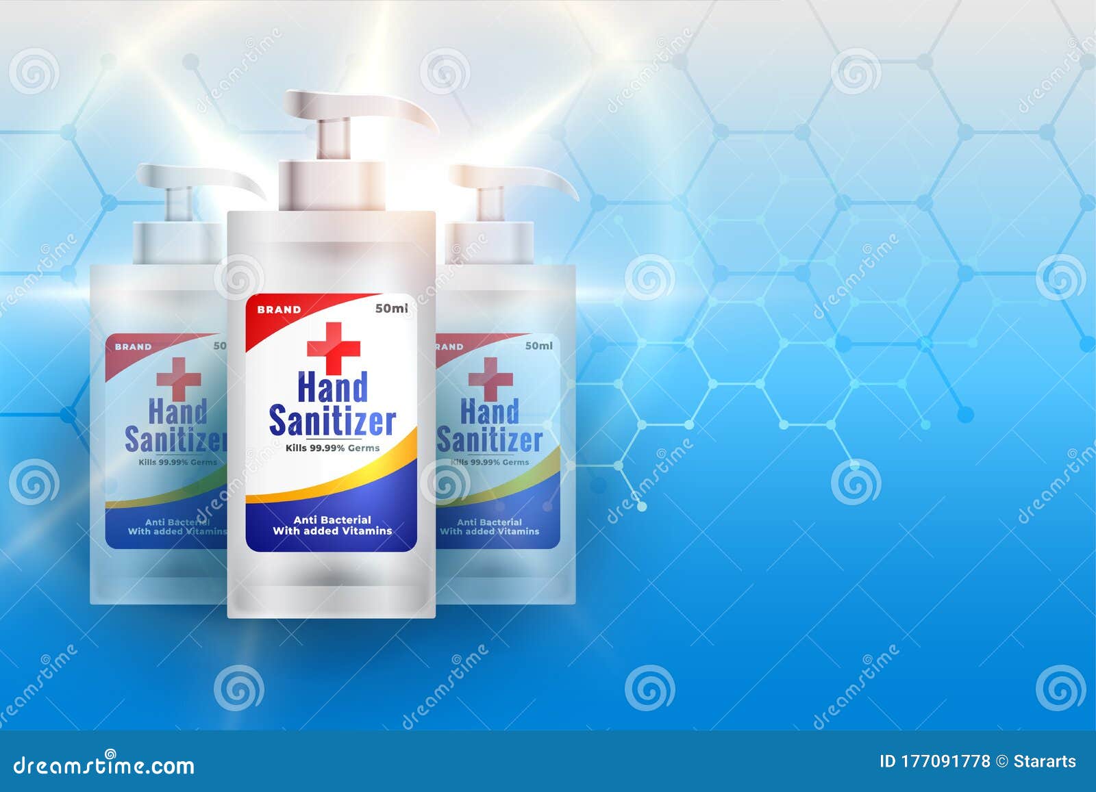 Hand Santizer Realtistic 3d Bottle with Medical Background Stock Vector ...