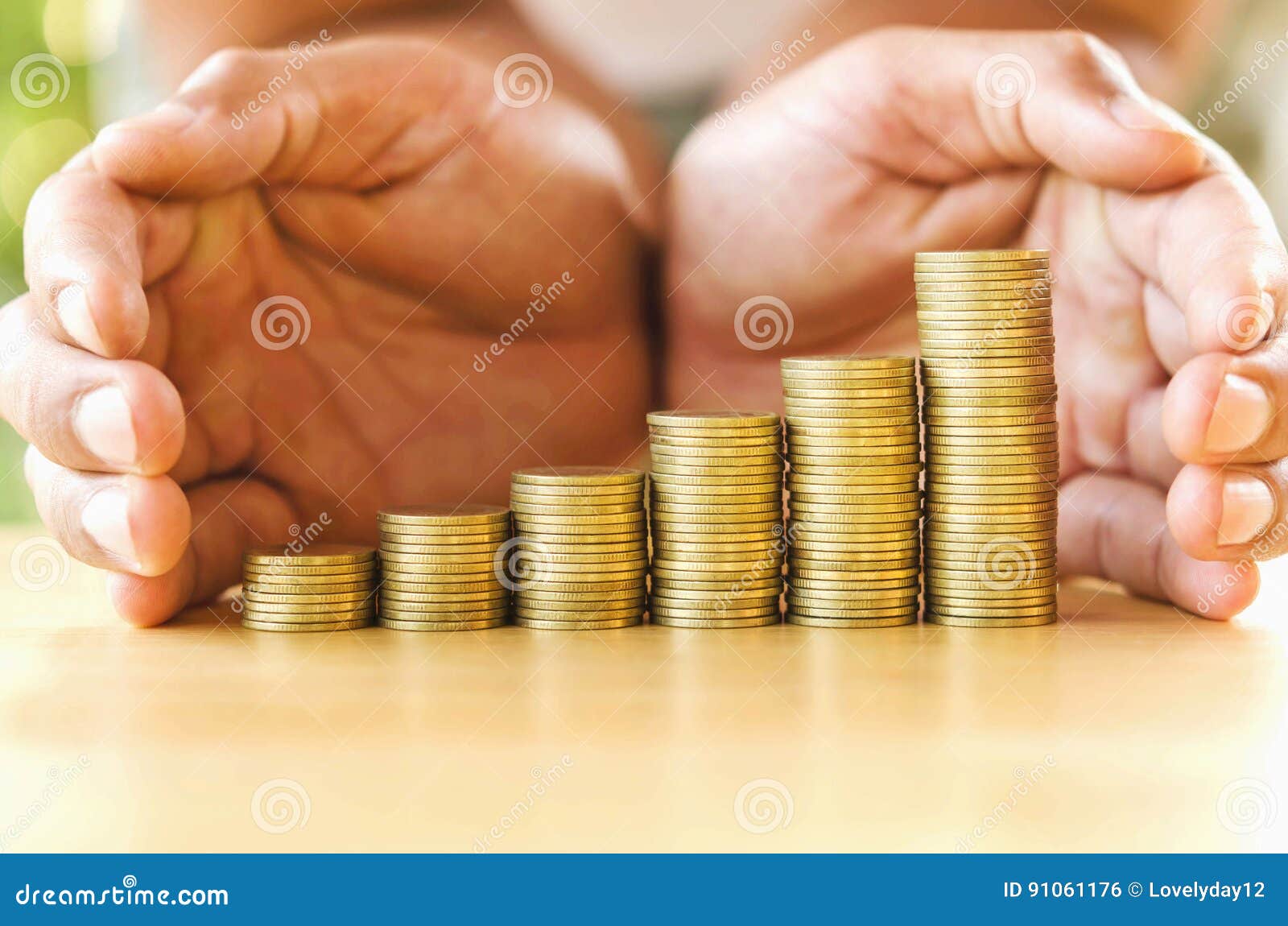 Hand Save Money with Stack Money Coin for Growing Graph Your Bus Stock ...