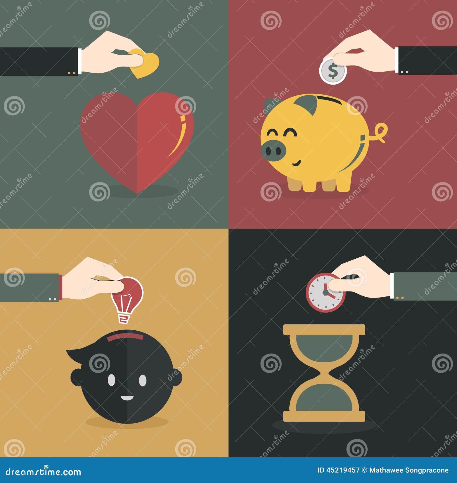 Hand Saving Money, Time, Heart and Idea Stock Vector - Illustration of ...