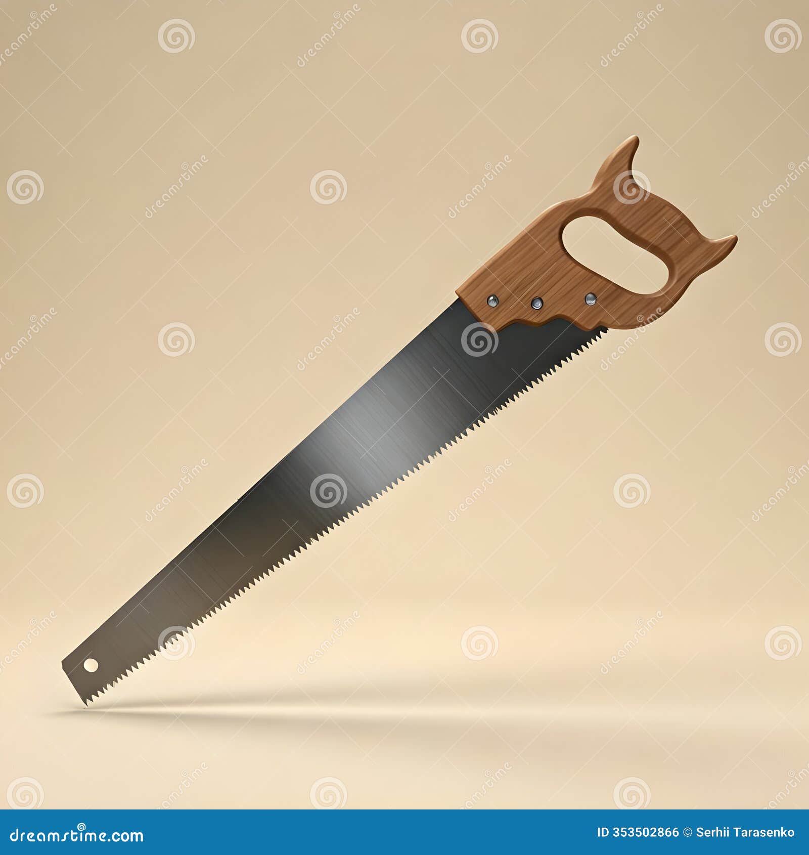Hand Saw with Wooden Handle Casting a Shadow on a Beige Background ...