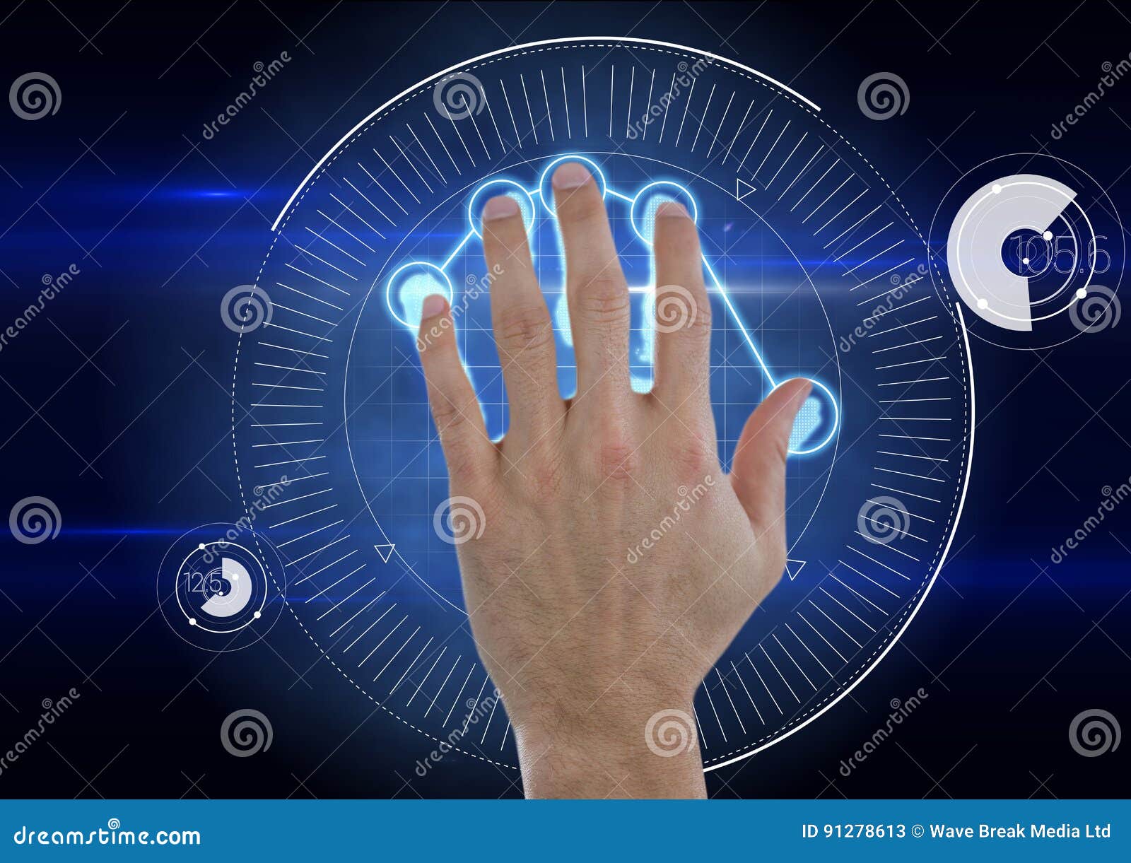 Hand Scan with Hand. Blue Background Stock Illustration - Illustration ...