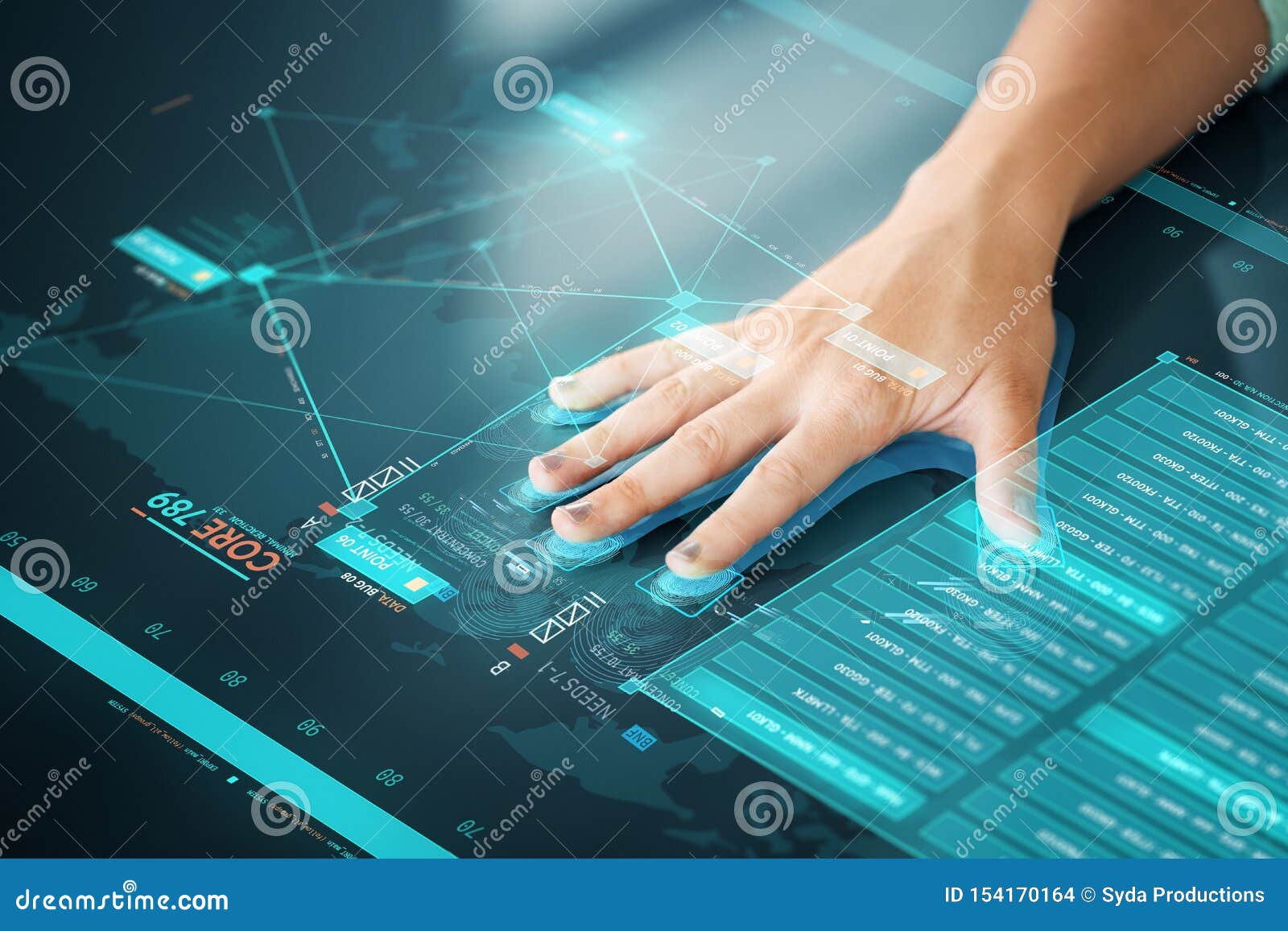 Hand Scan on Touch Screen Scanning for Data Access Stock Photo - Image ...