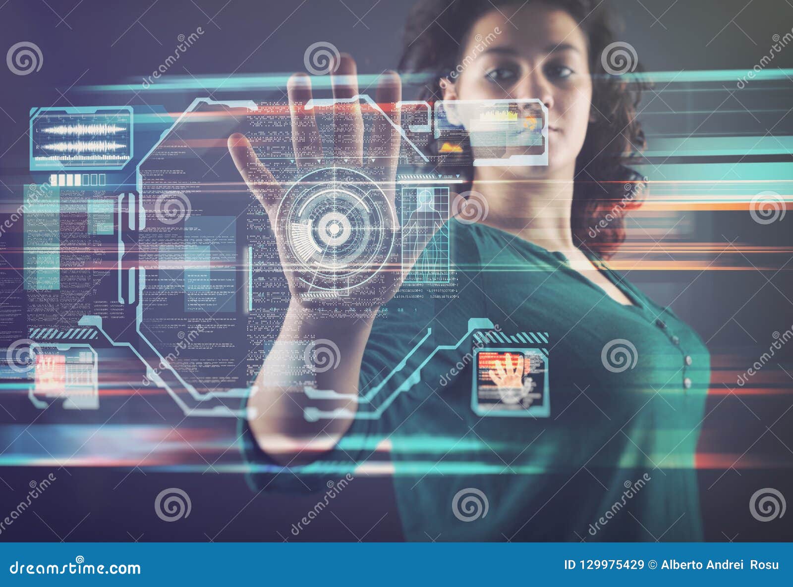 Hand Scan Young Girl Using Hand Scan System. Stock Image - Image of ...
