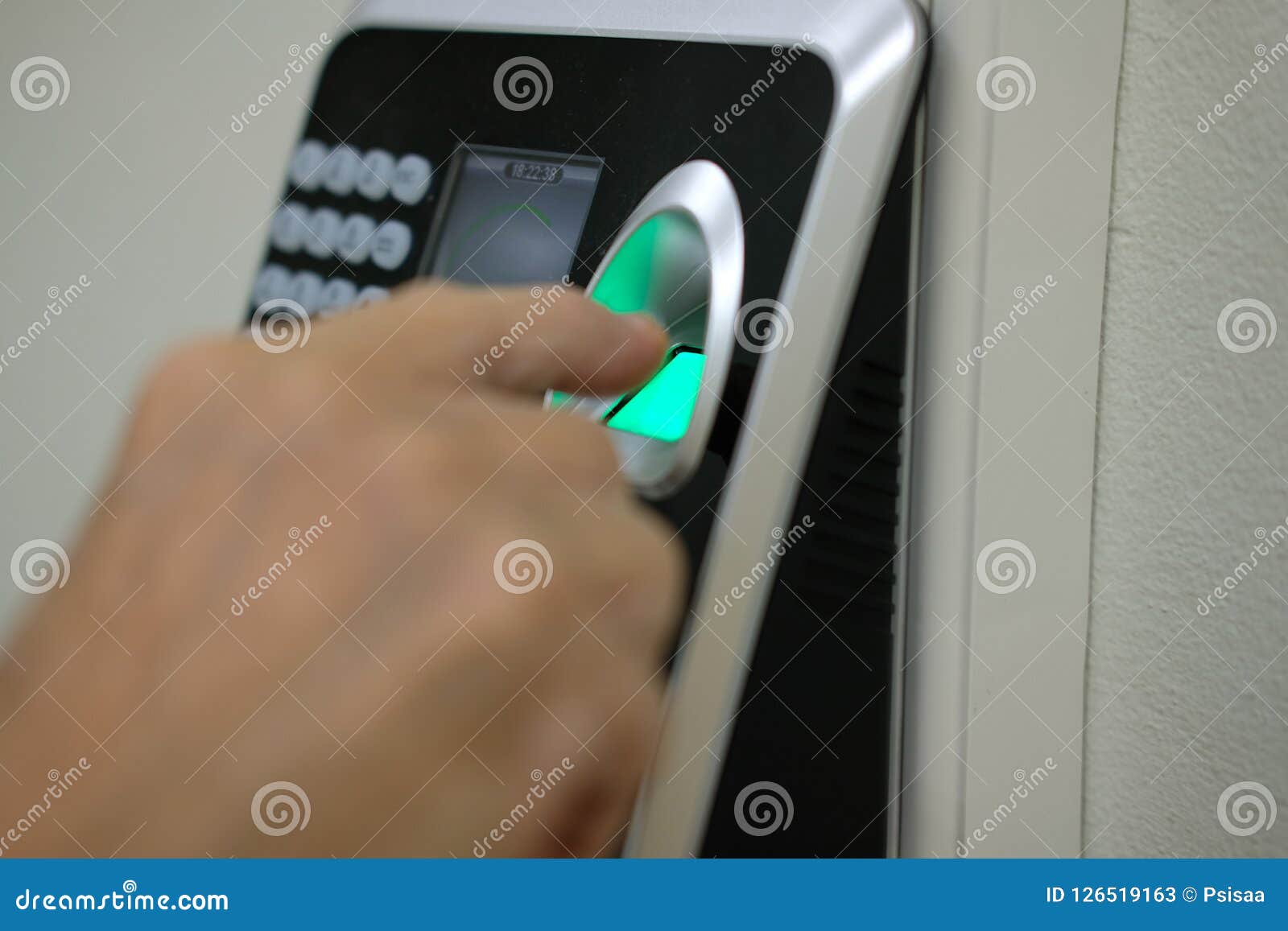 Hand Scanning Finger Print on Access Control Machine. Hour Work Stock ...