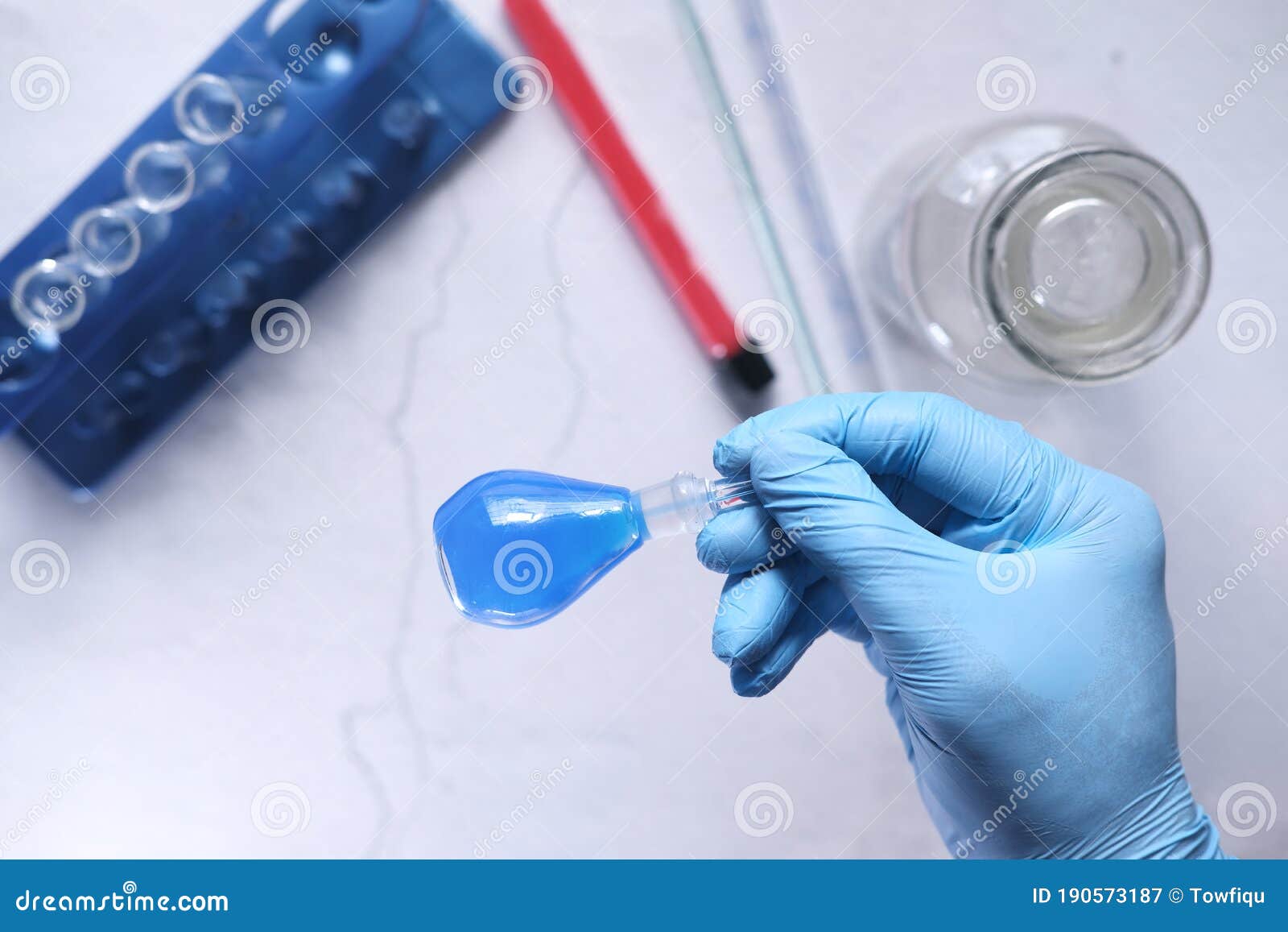 Hand of Scientist Holding Lab Glassware Top Down. Stock Image - Image ...