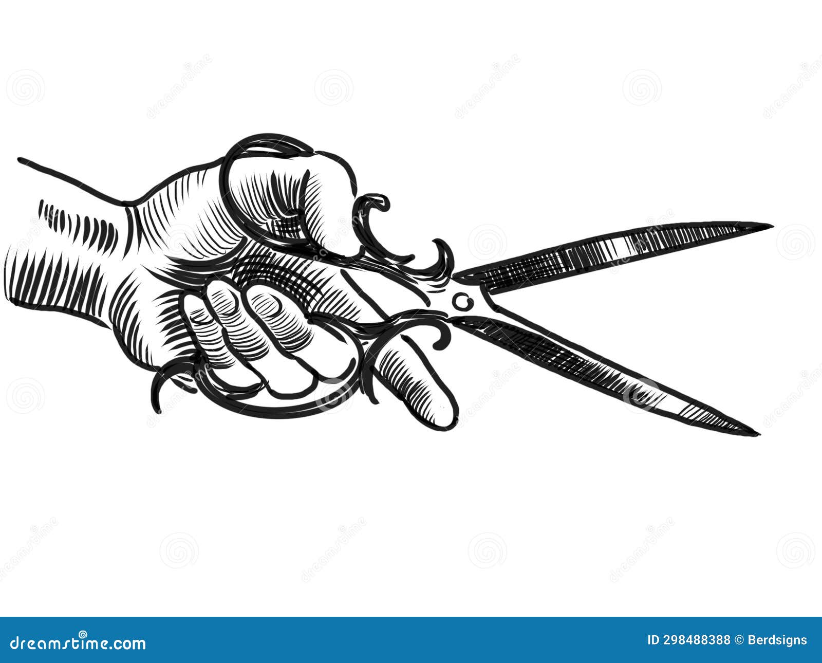 Hand with scissors stock illustration. Illustration of retro - 298488388