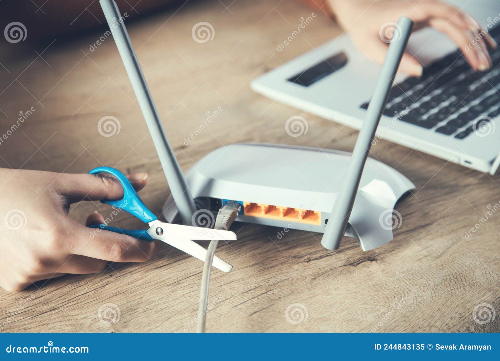 Hand Scissors Wifi Device Cord Stock Image - Image of link, wifi: 244843135