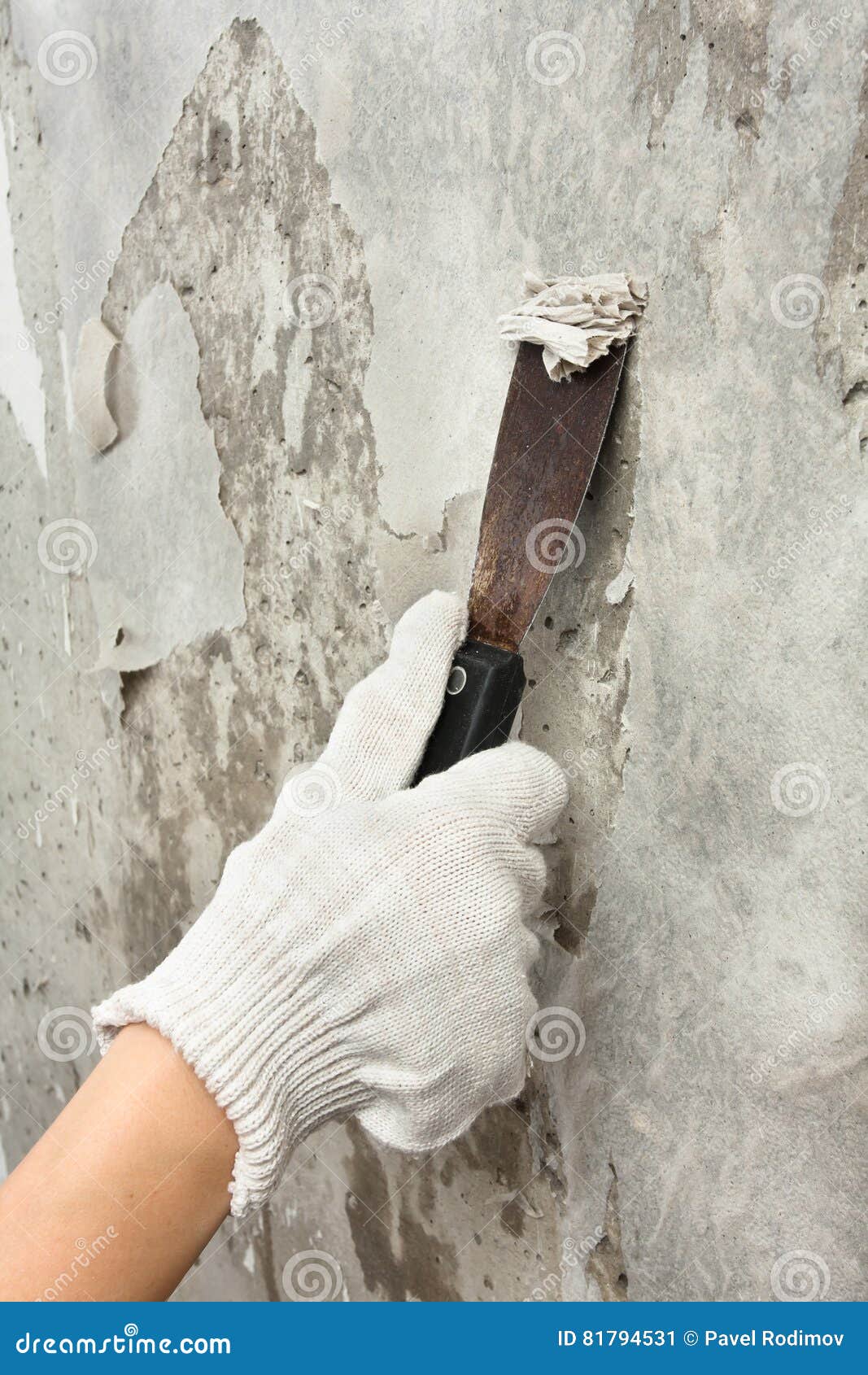 Hand Scraping Off Old Wallpaper with Spatula Stock Image - Image of ...